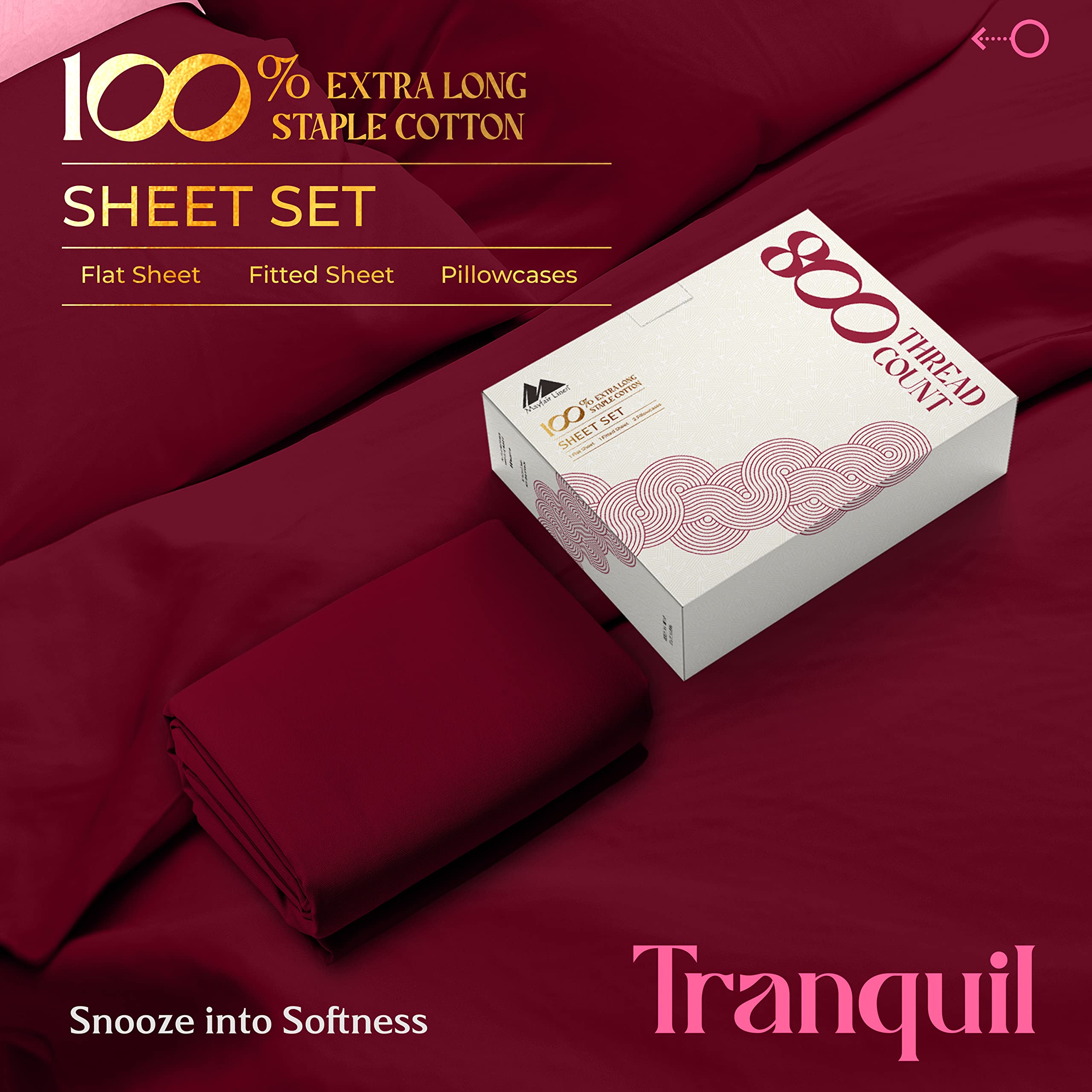 Mayfair Linen Egyptian Cotton Sheet Set - 800 TC 4 PC Burgundy Queen ...