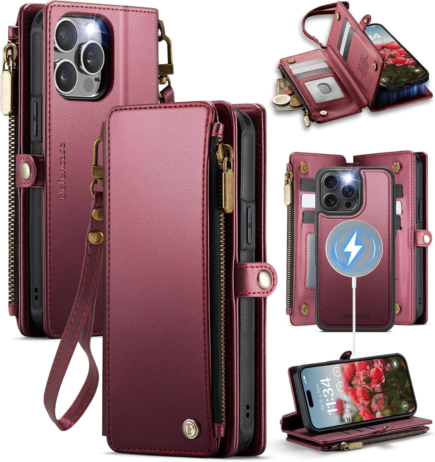 Amazon.com: Defencase for iPhone 15 Pro Magnetic Wallet Case Compatible ...