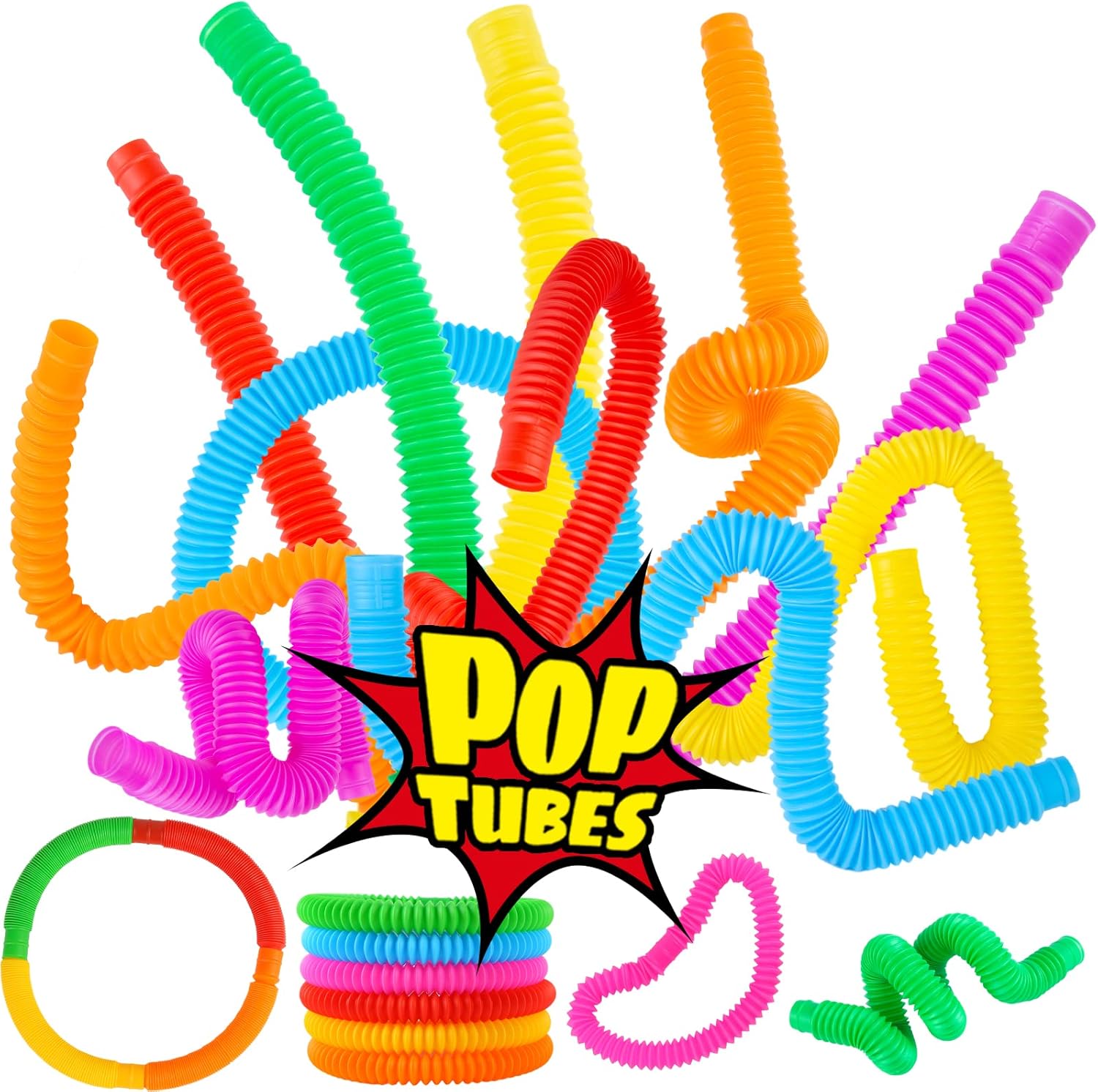Amazon.com: AMOR PRESENT Pop Tubes Fidget Toy, 6 Pop Tubes Sensory ...