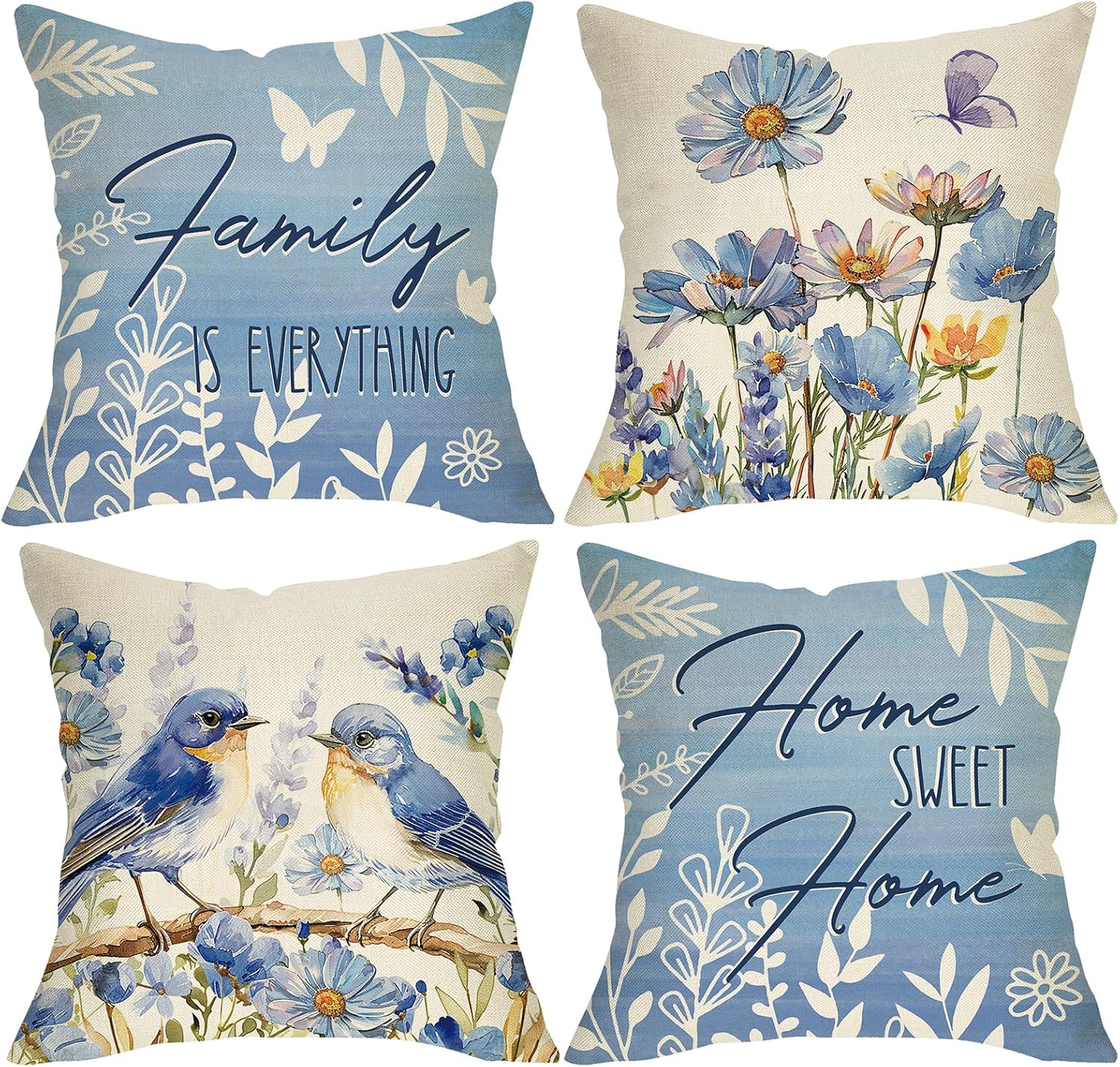 Amazon.com: Fjfz Spring Summer Bluebird Floral Decorative Throw Pillow ...