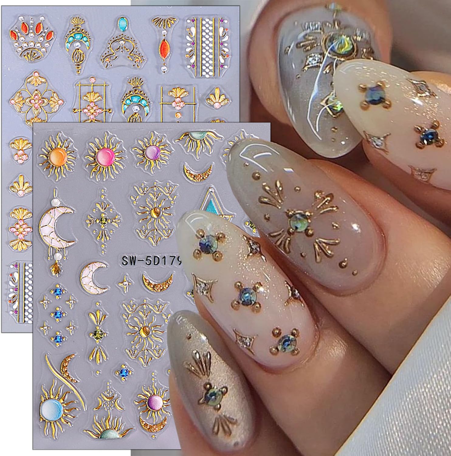 Amazon.com: 6 Sheets Star Nail Art Stickers 3D Self-Adhesive Gold ...