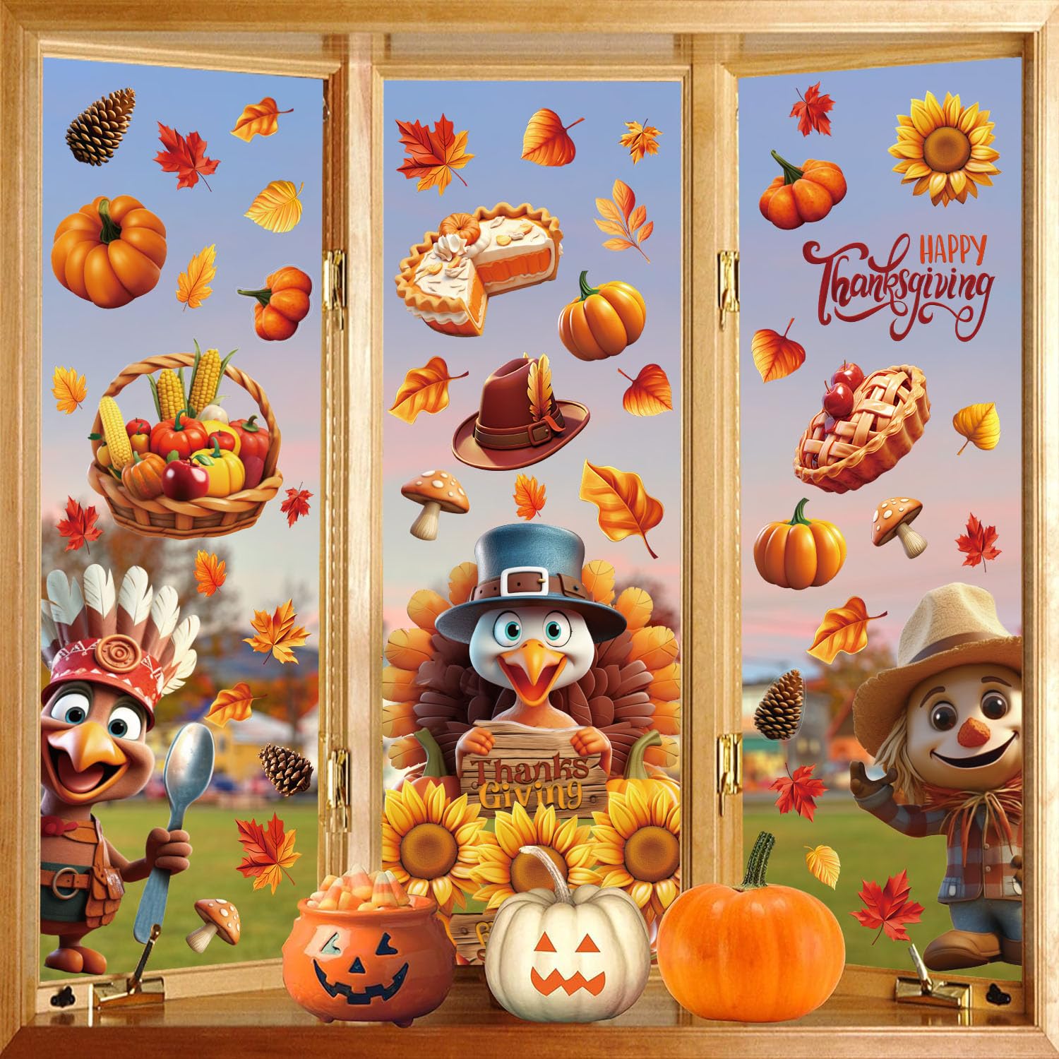 Amazon.com: LOKIPA 3D Thanksgiving Window Stickers, 8 Sheets ...