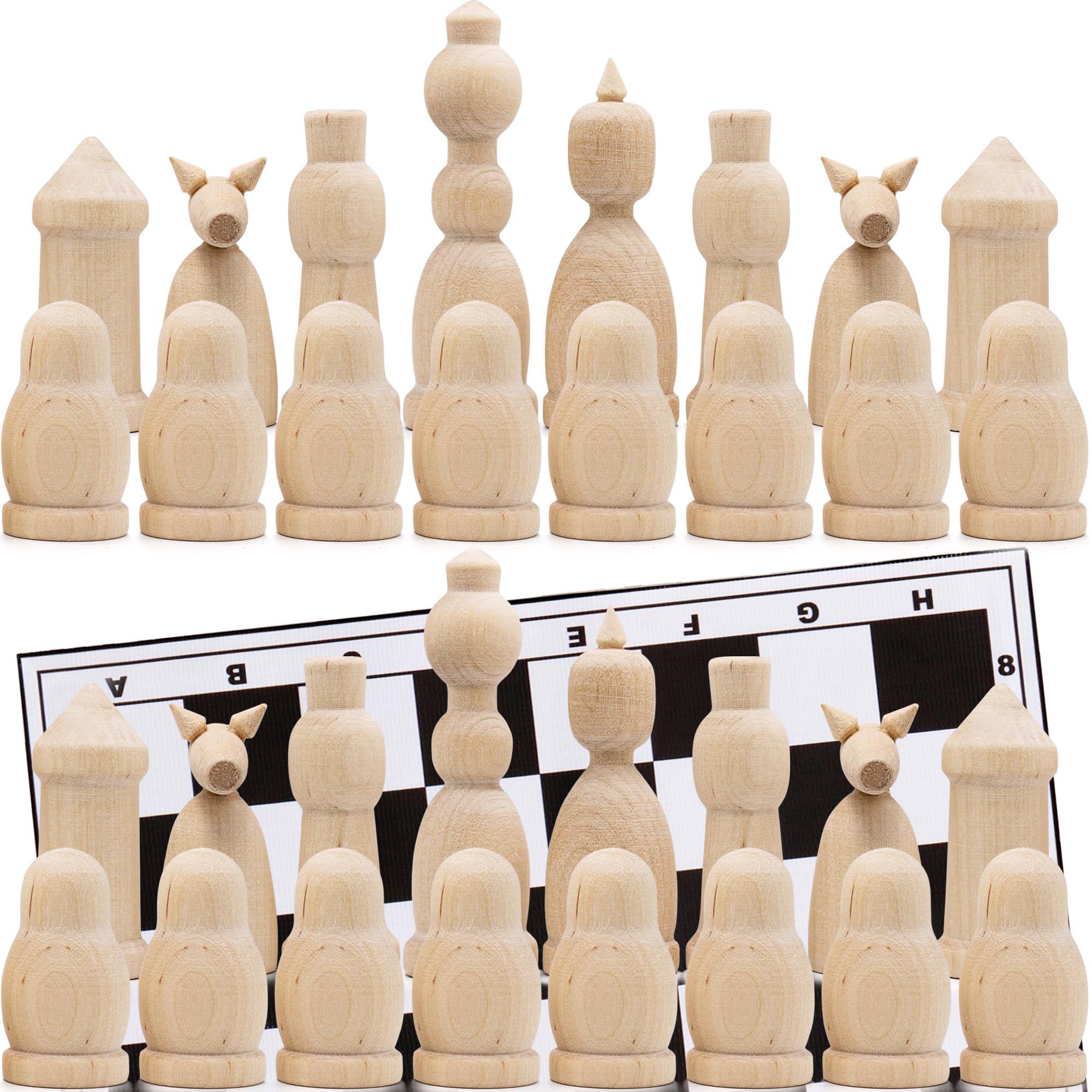 Amazon.com: Unfinished Wood Chess Pieces with Vinyl Chess Board - Paint ...