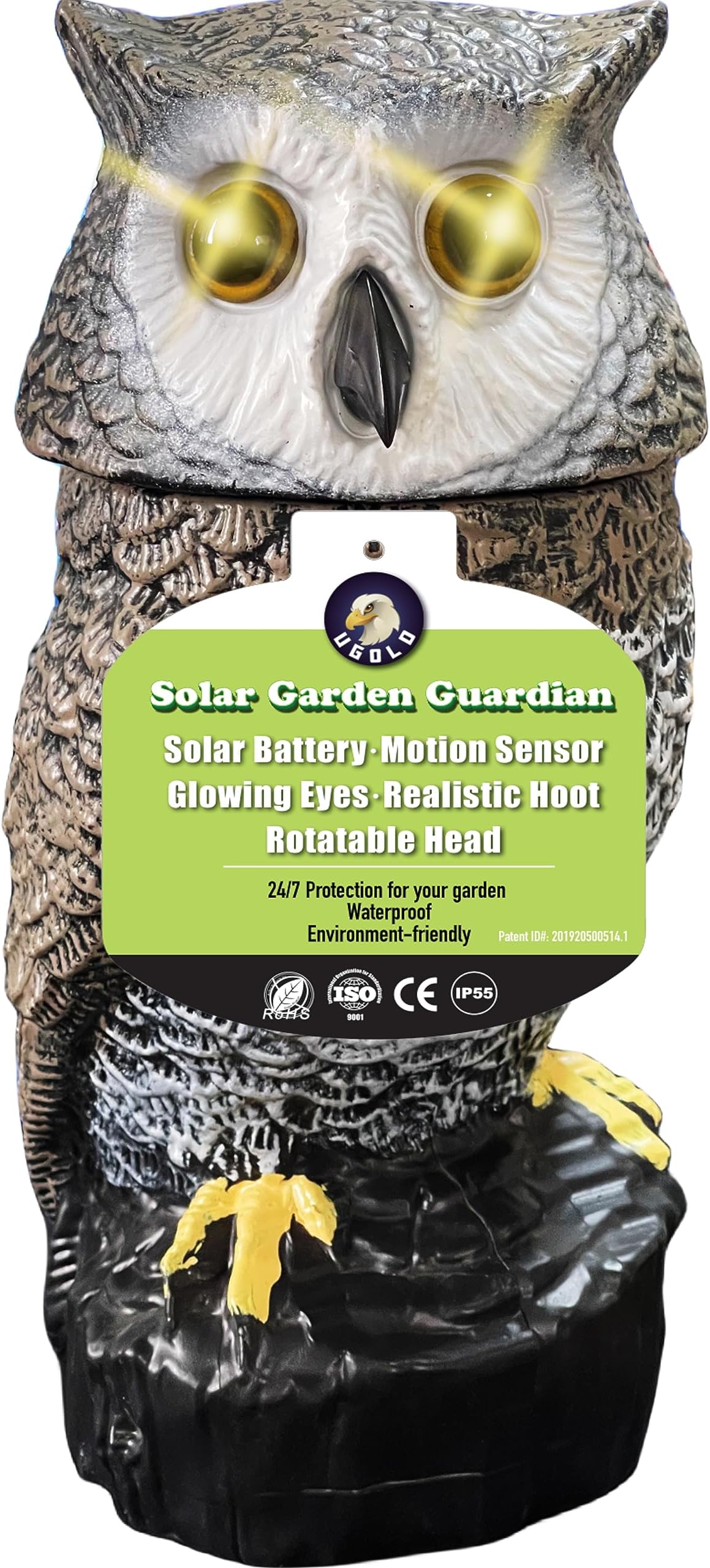 Amazon.com : Owlsome Solar Red Owl with Flashing Eyes, Rotating Head ...