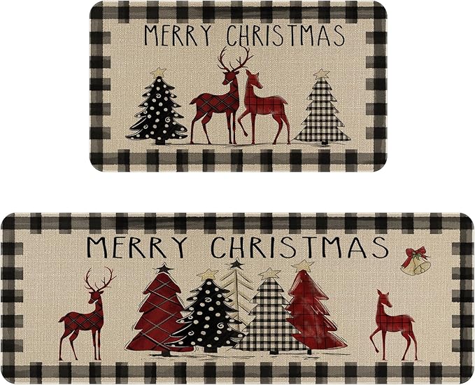 Amazon.com: Faptoena Christmas Kitchen Rugs and Mats Set of 2,Christmas ...