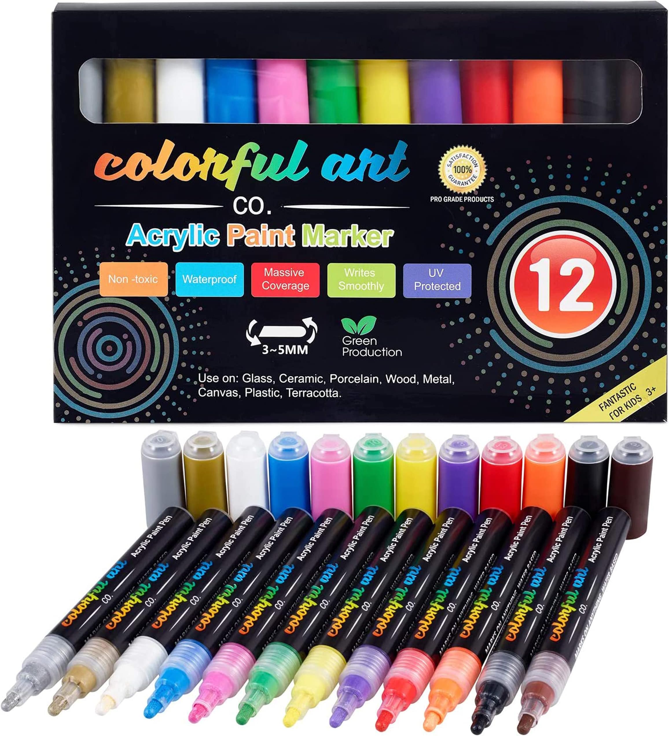 Colorful Art Co. Acrylic Paint Pens – 12 Pack of Permanent, Waterproof ...