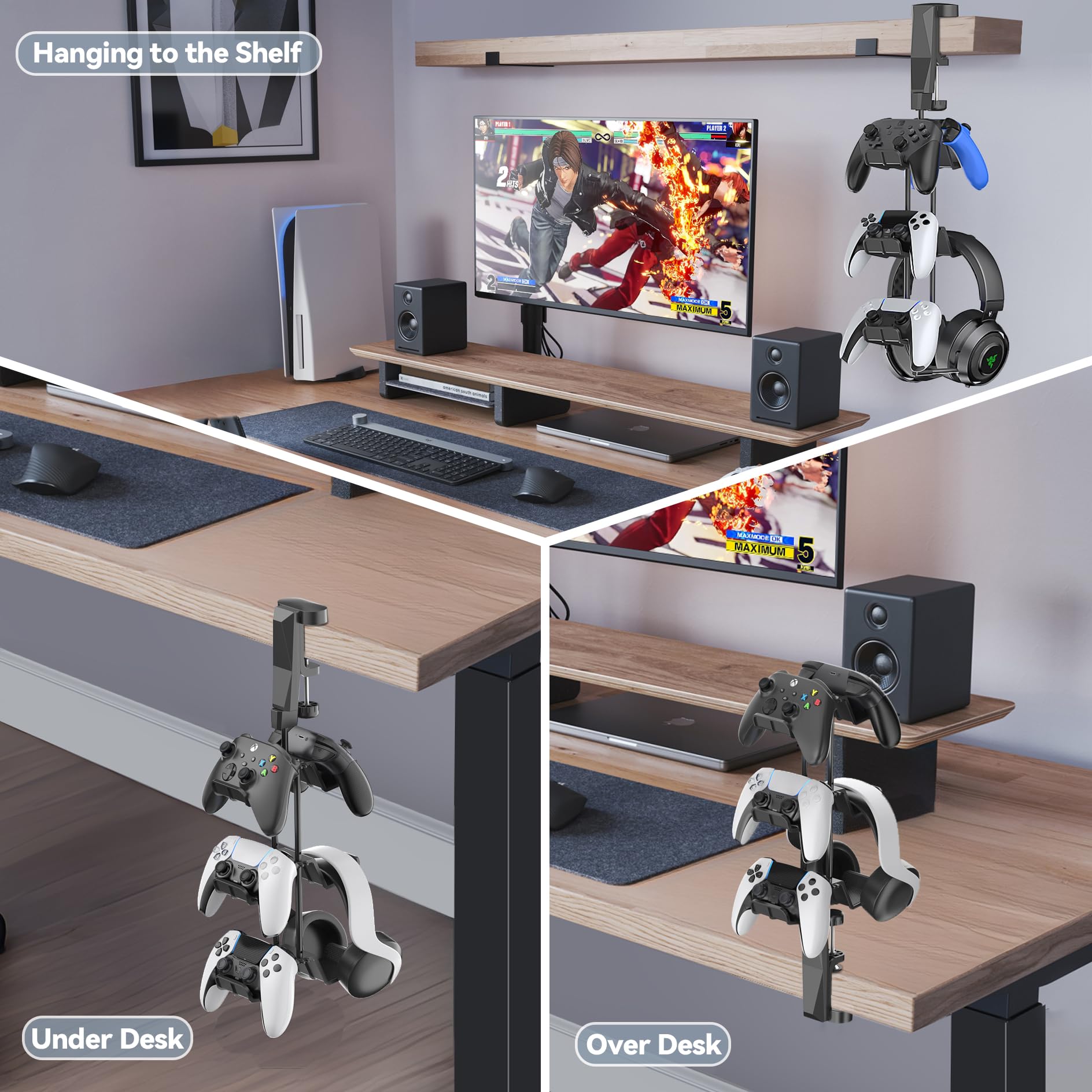 Snapklik.com : Gaming Headset And Controller Stand Under & Over Desk, 3 ...