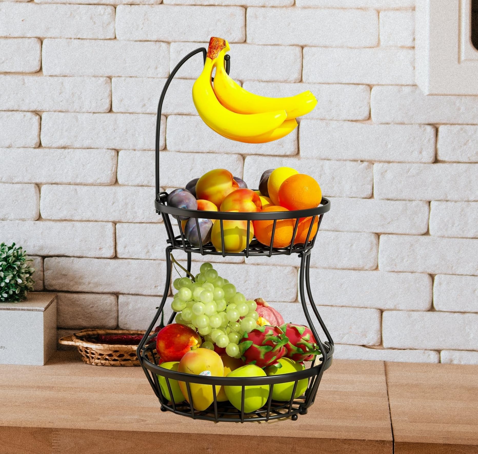Amazon.com: VGWHY 2 Tier Countertop Fruit Basket Bowl with 2 Banana ...