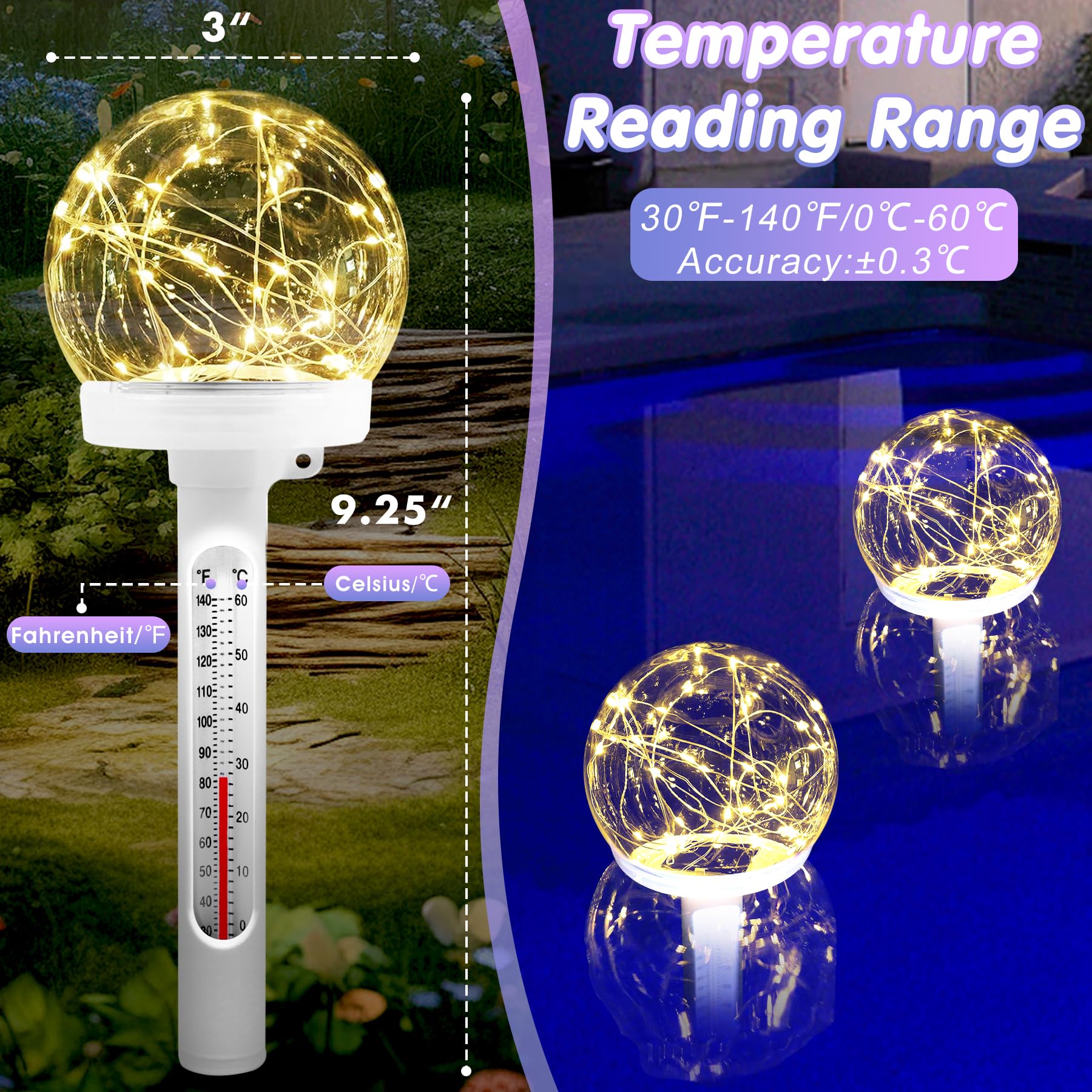 Snapklik.com : Floating Solar Pool Thermometer, Solar Fairy Pool ...