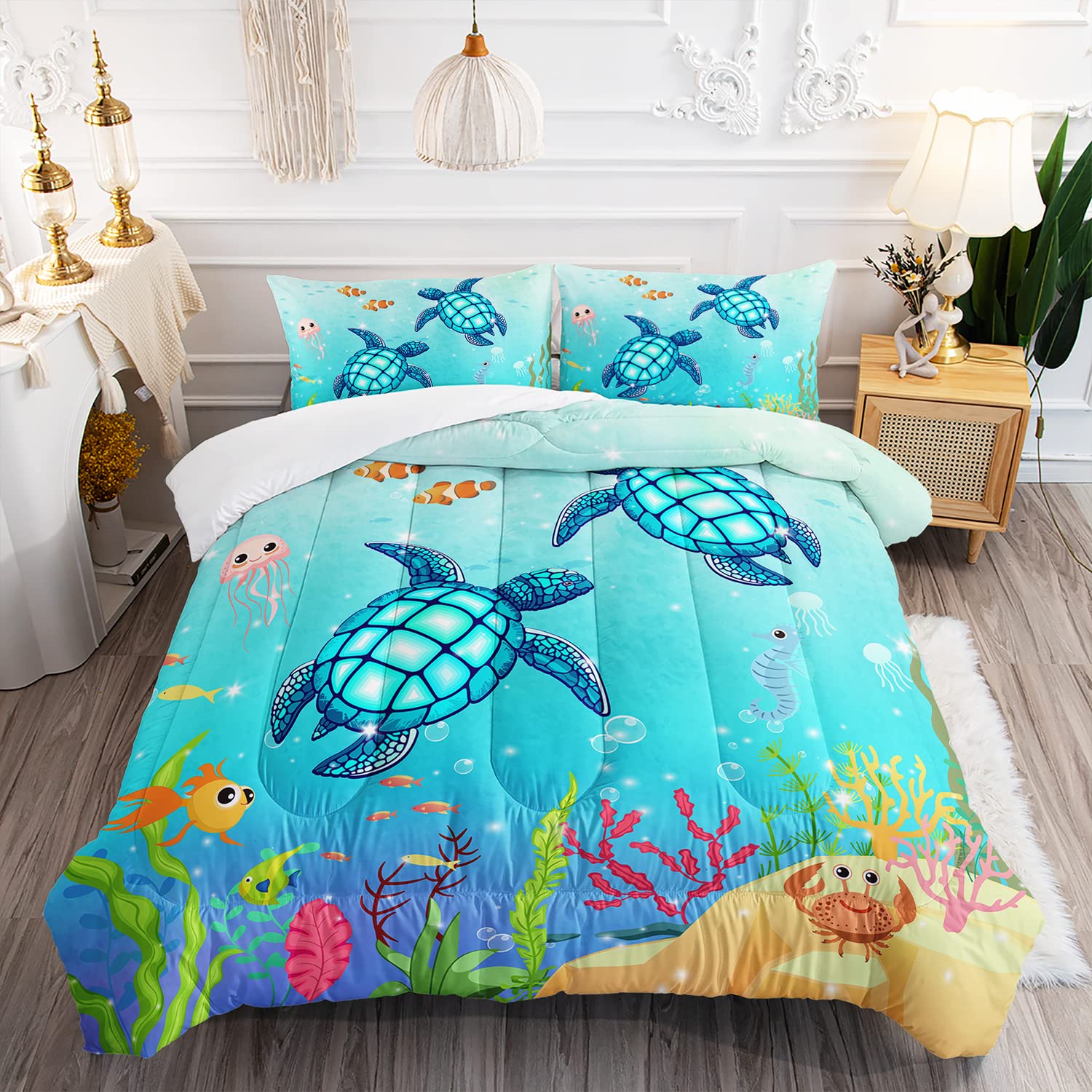 Amazon.com: XYNHML Turtle Comforter Set Twin Ocean Watercolor Sea ...