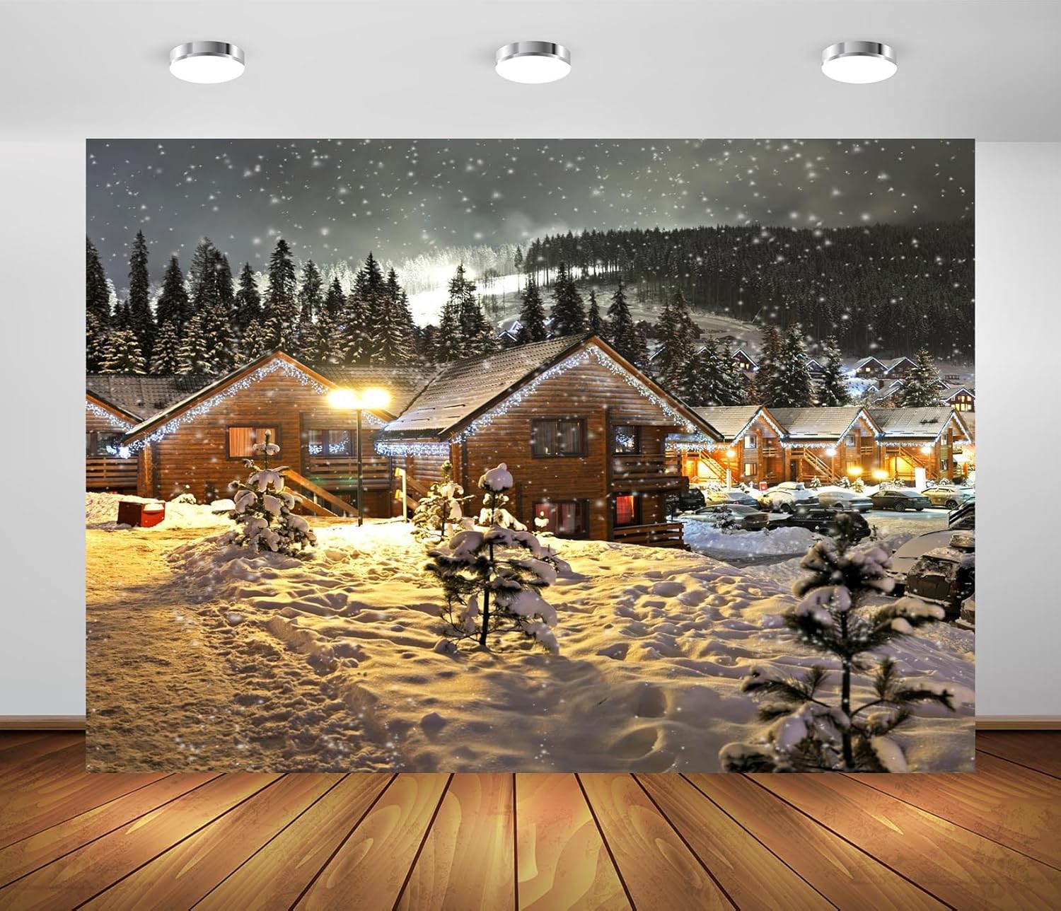 Amazon.com : BELECO 5x3ft Fabric Snowing Christmas Village Backdrop ...