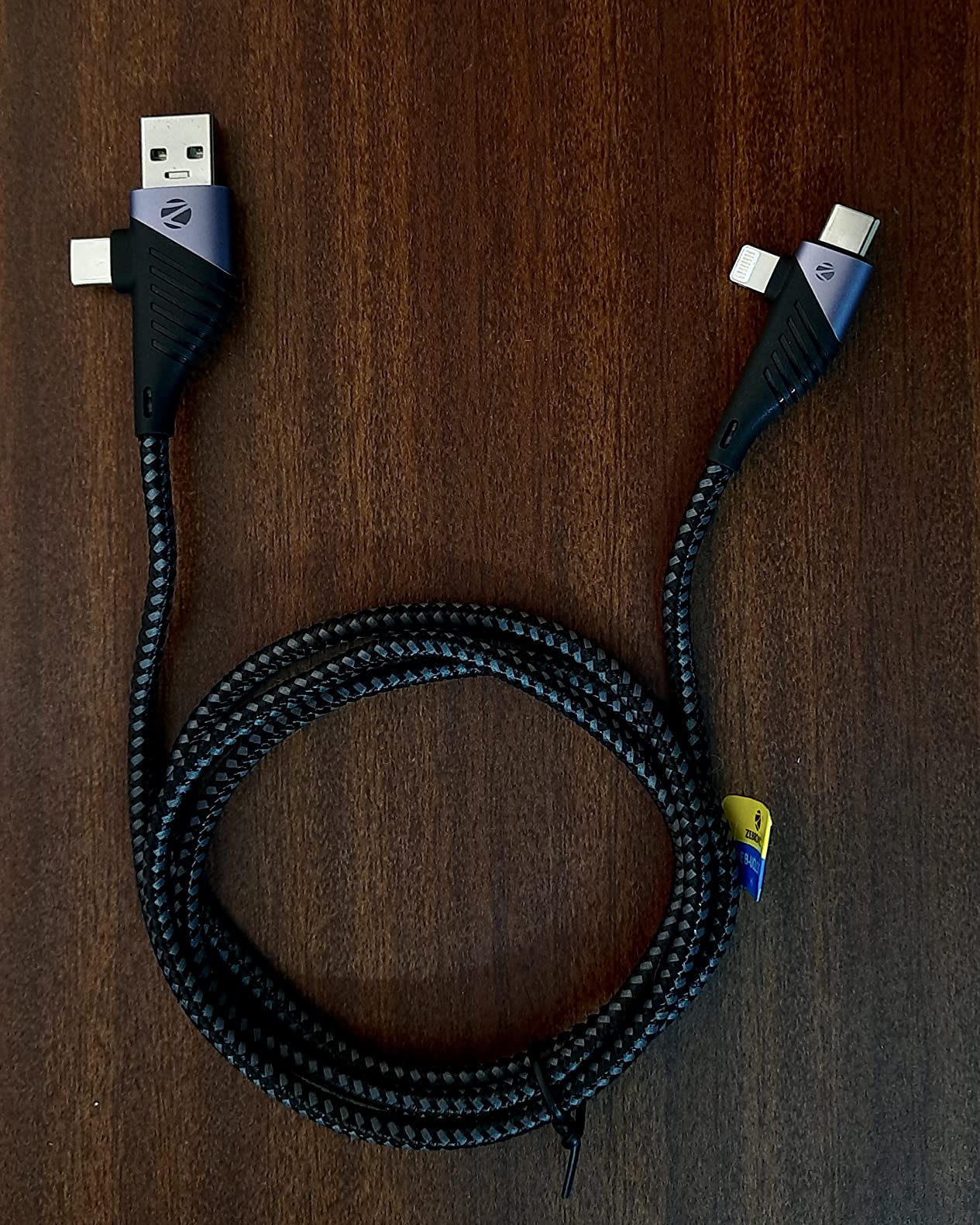 Zebronics UCLC65B 65 Watts PD Fast charging 4 in 1 cable with USB/Type ...