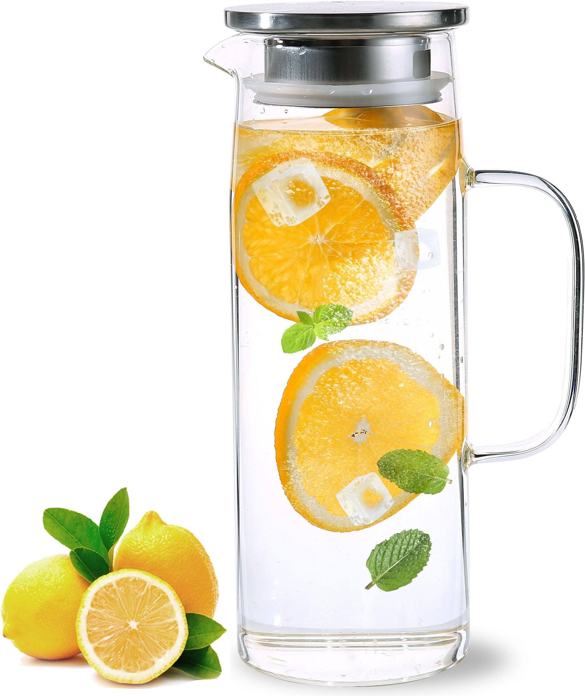 Amazon.com: Glass Pitcher with Lid,1.3L Water Carafe for Fridge,Water ...