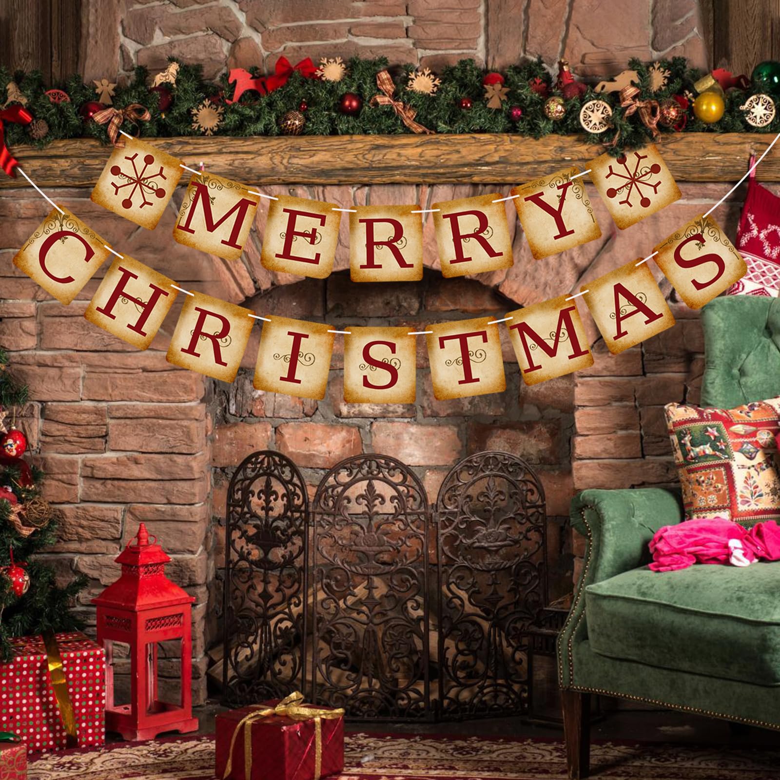 Amazon.com: Vintage Merry Christmas Banner Decorations - Retro ...