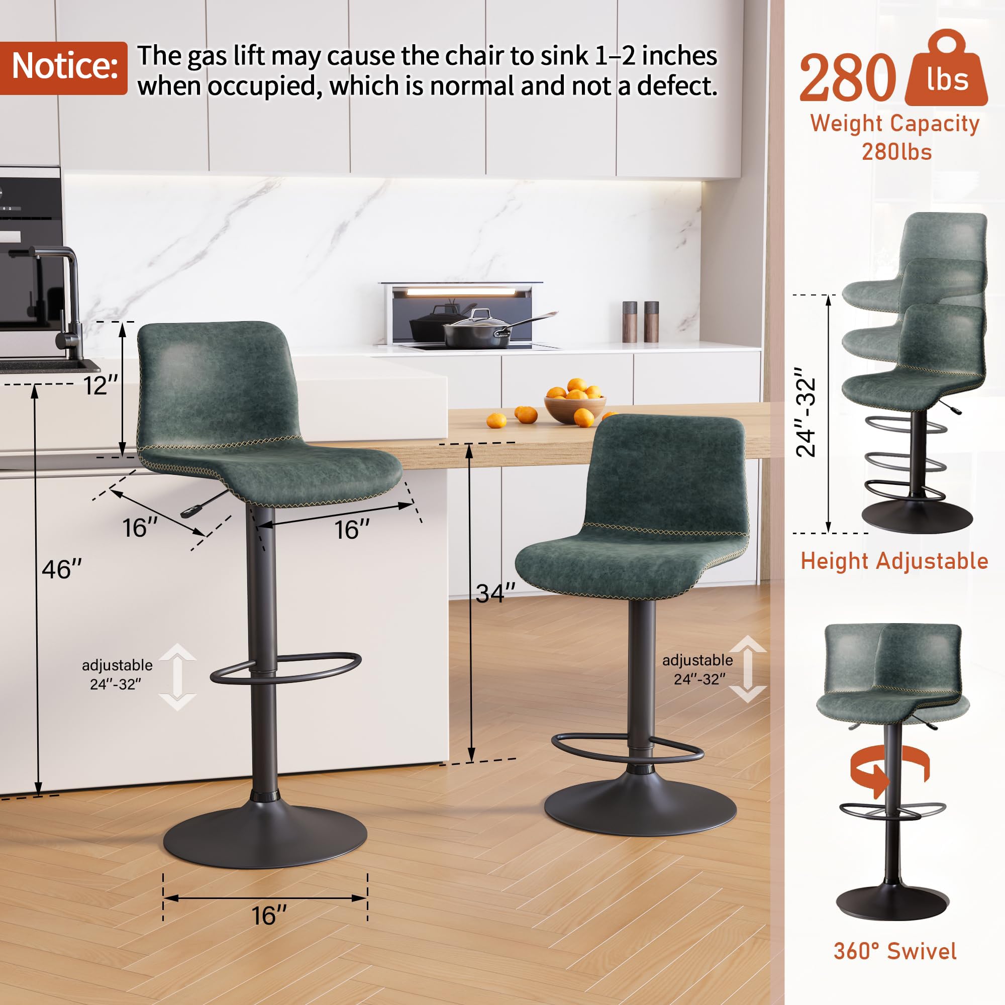 Snapklik.com : HeuGah Bar Stools Set Of 4, Swivel Counter Height Barstools