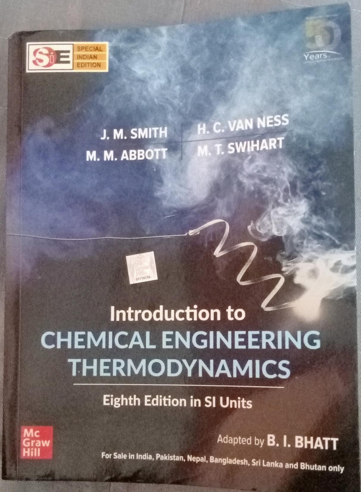 Buy INTRODUCTION TO CHEMICAL ENGINEERING THERMODYNAMICS (SIE), 8TH ...