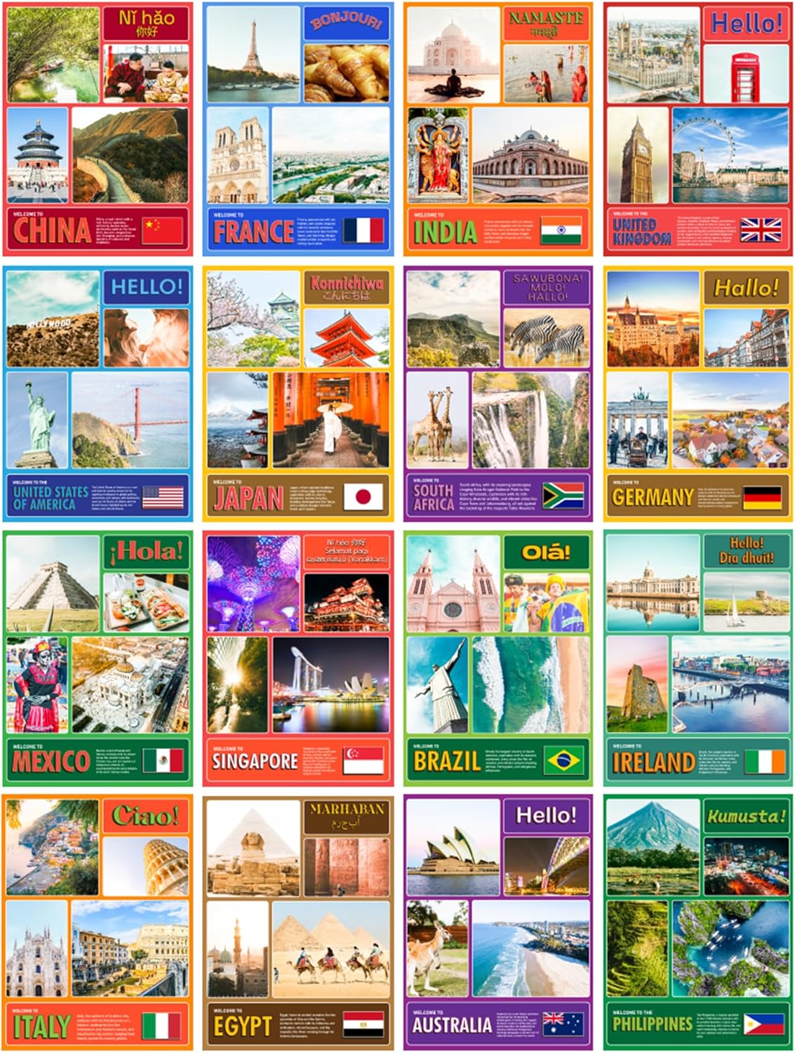 Amazon.com: Wallbuddy Countries of the World Posters Pack of 12 ...