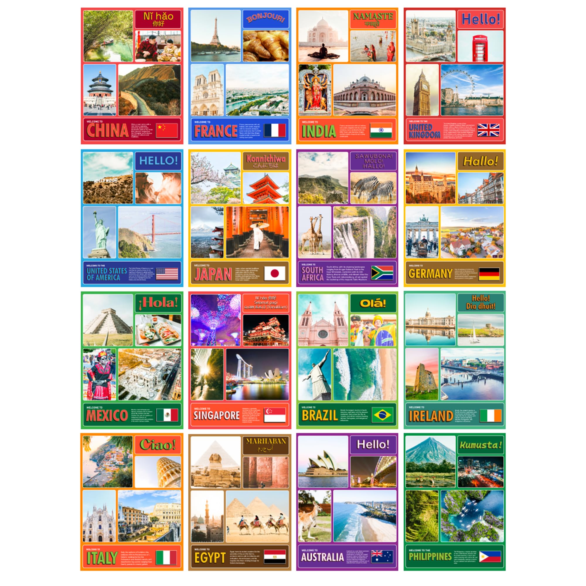 Amazon.com: Wallbuddy Countries of the World Posters Pack of 12 ...