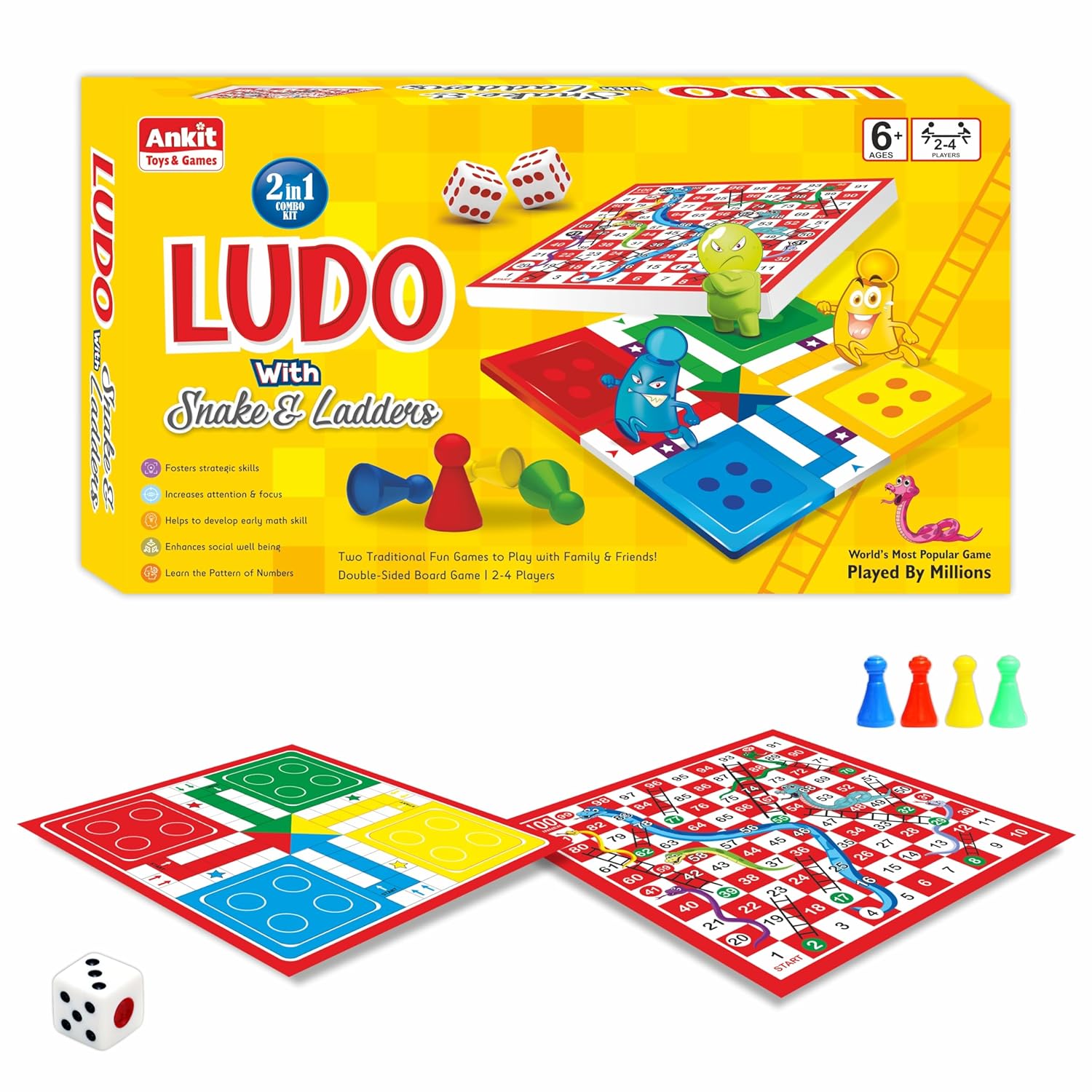 Buy Ankit Toys & Games Ludo and Snake & Ladders, Yellow (Saap Seedhi ...