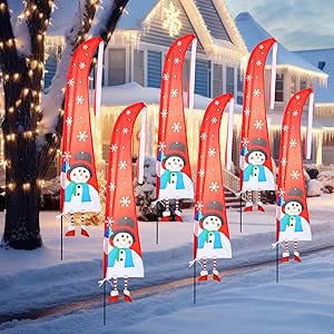 Amazon.com: SmoothNovelty 6 Pcs Outdoor Christmas Feather Flags 5 ft ...