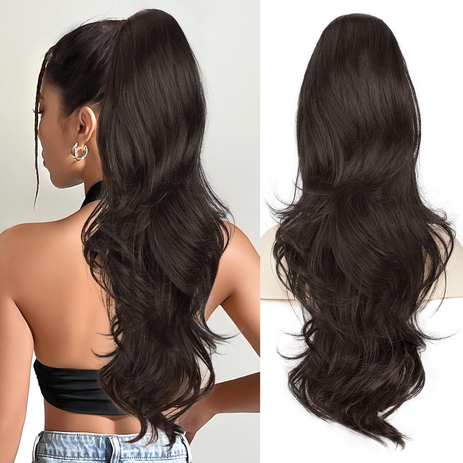 Amazon.com : tonebesift Long Corn Wave Ponytail Extension 22inch Clip ...