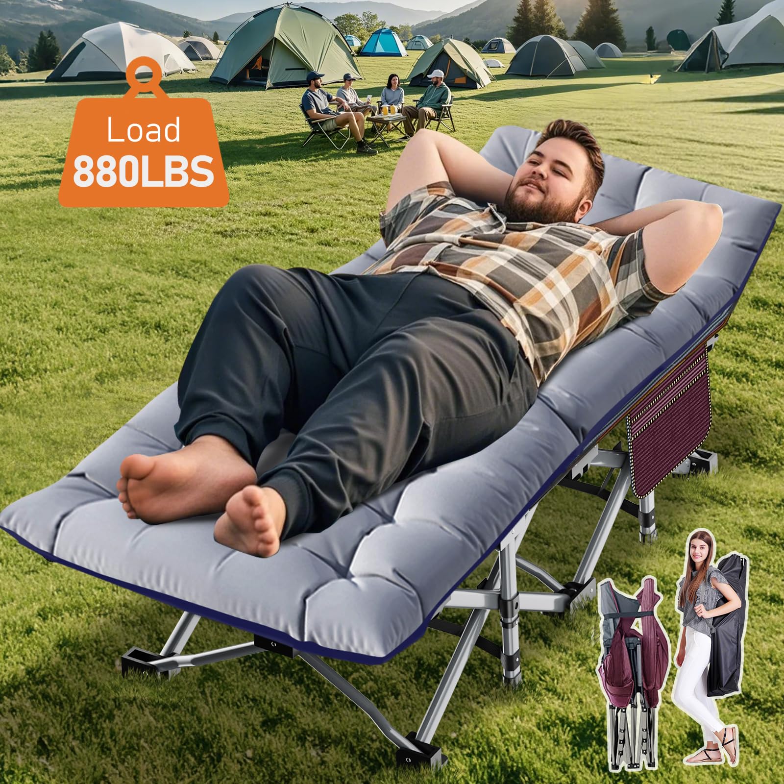 Snapklik.com : ABORON Folding Camping Cot For Adults, Double Layer ...