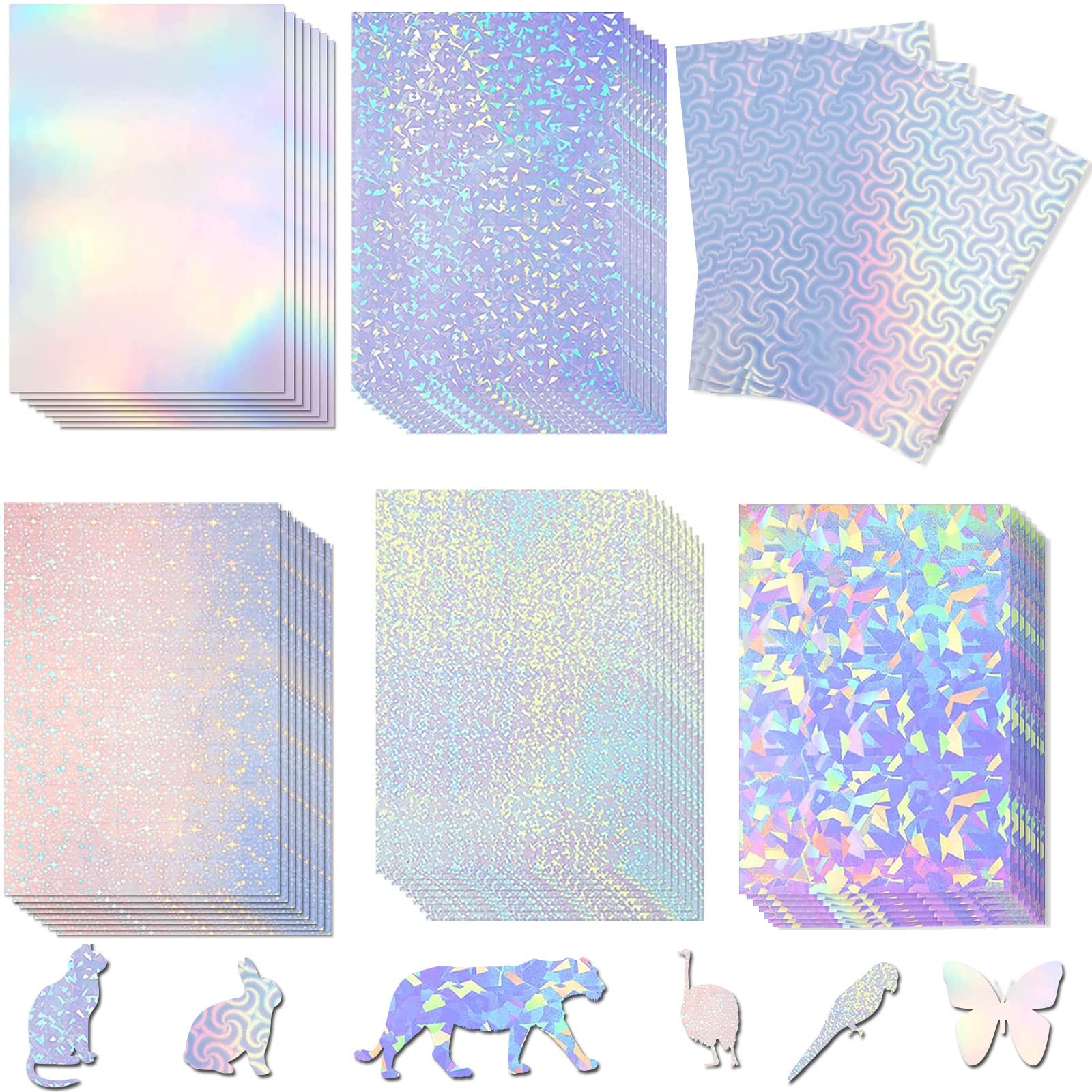 Buy 48 Sheets Holographic Sticker Paper A4 Size 8.25 x 11.7 Inch ...