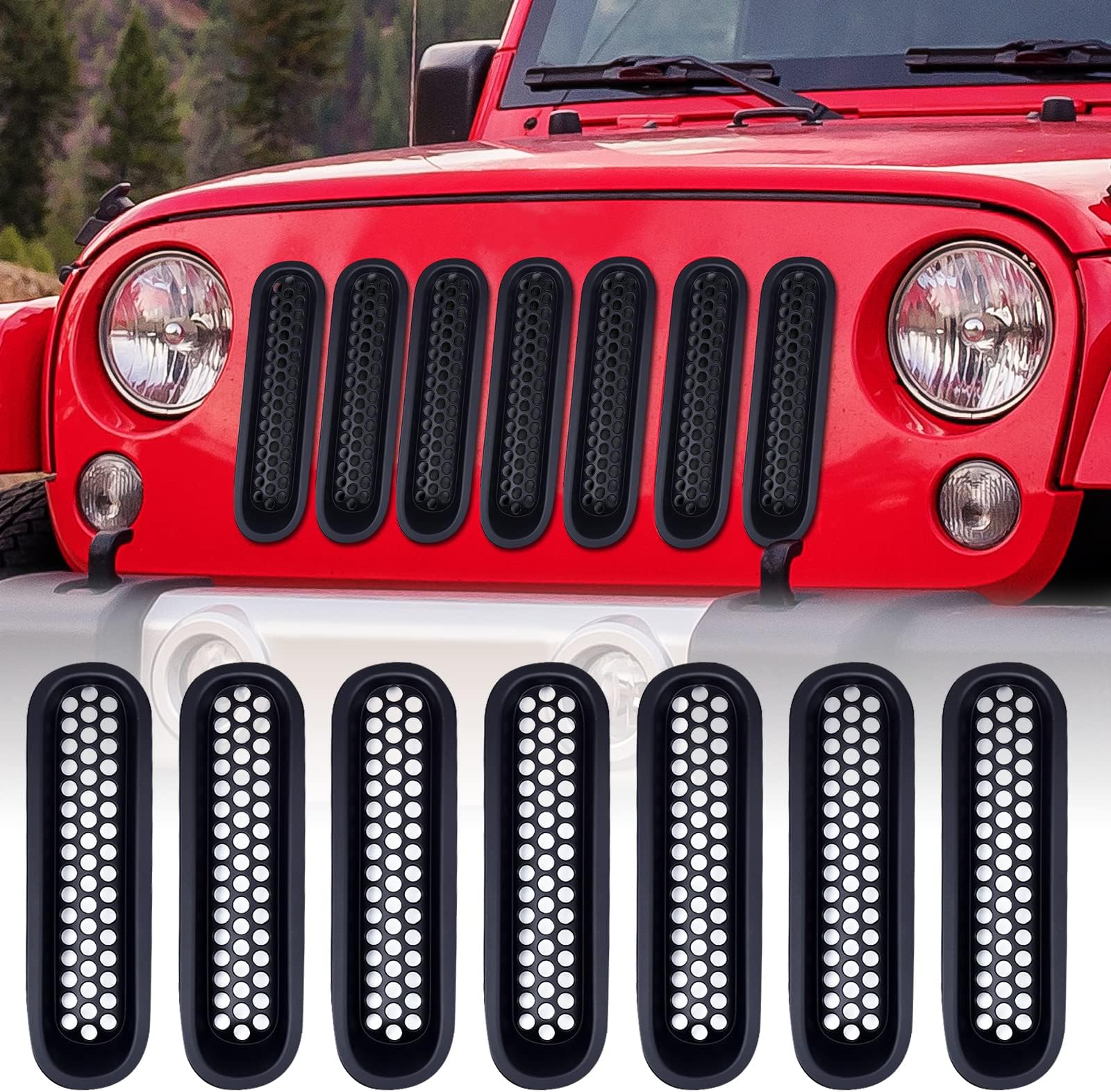 Amazon.com: Hooke Road Black JK Grill Inserts Front Grille Mesh Cover ...