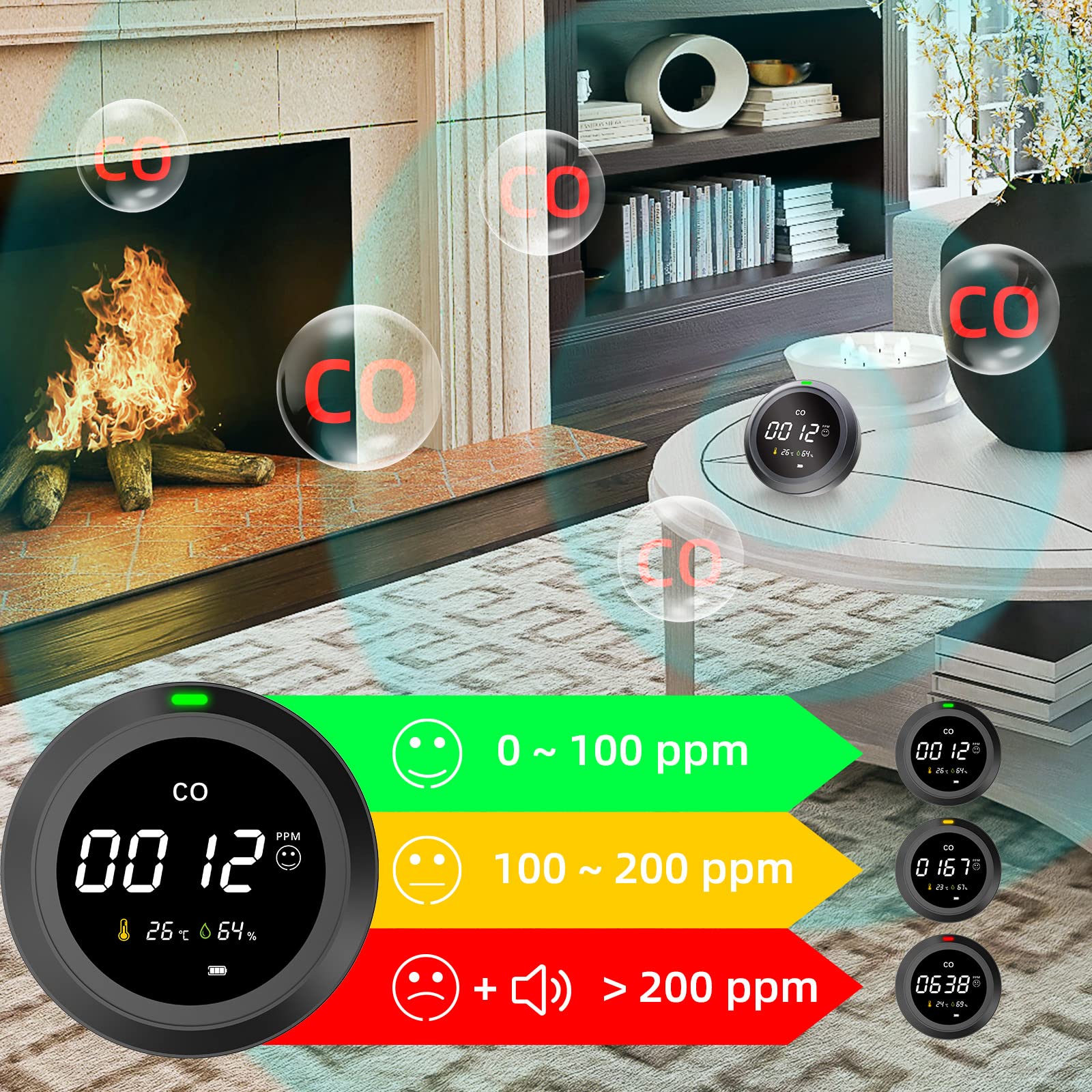Snapklik.com : Protmex Air Quality CO Monitor Portable CO Detector, 3 ...