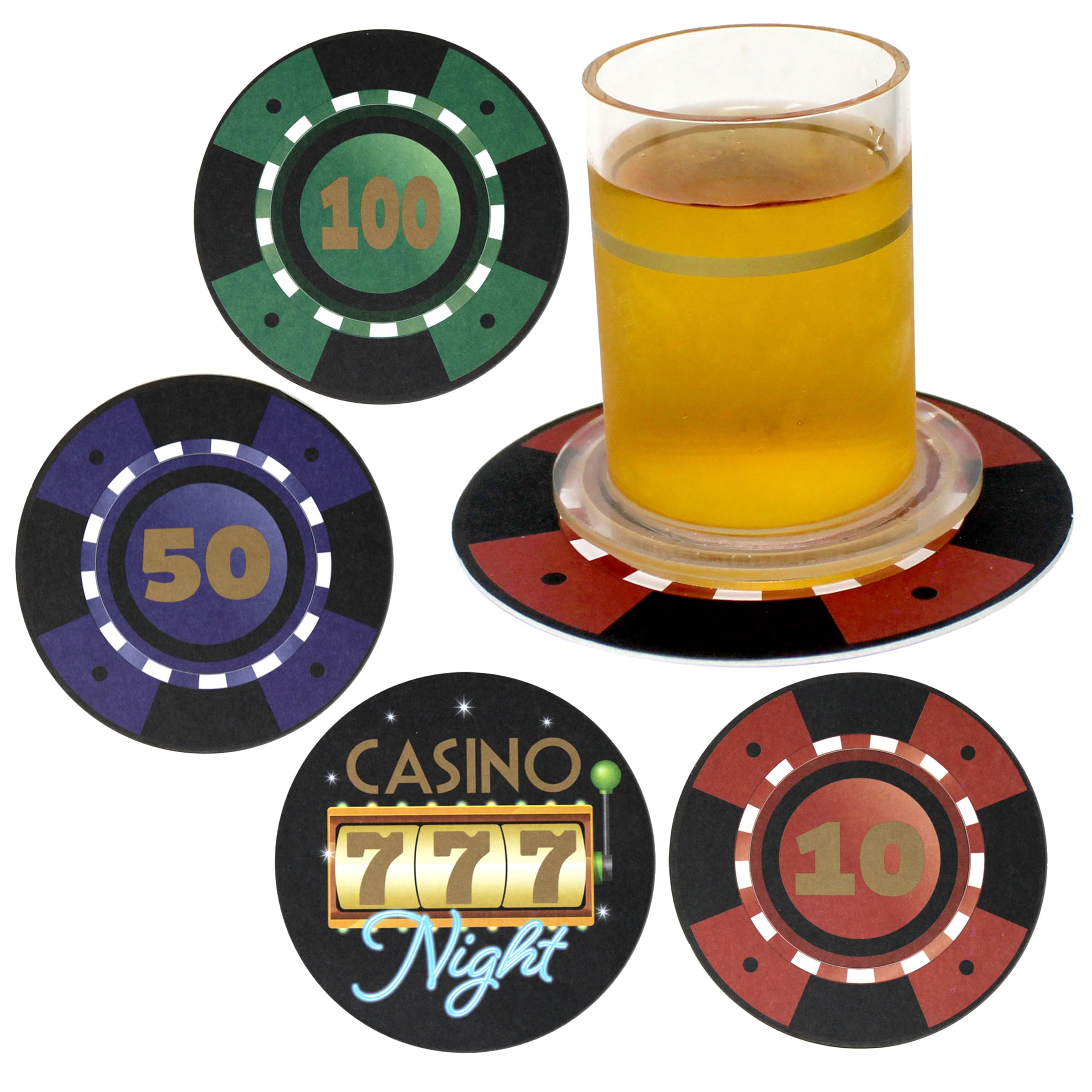 Amazon.com: Poker Chip Coasters - 12 Casino Drink Coasters - Cardstock ...