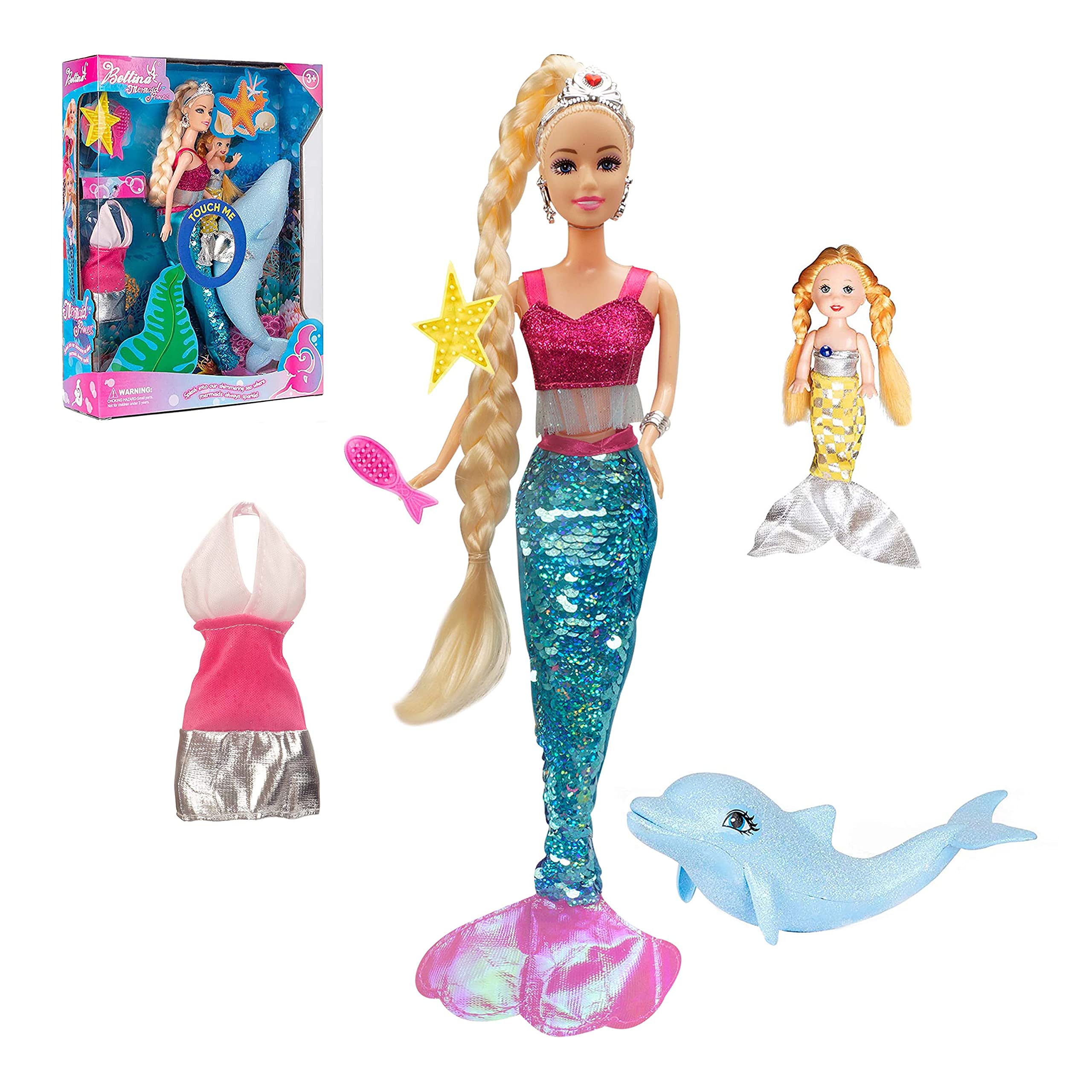 Buy BETTINA Mermaid Princess Doll Playset, Color Changing Mermaid Tail ...