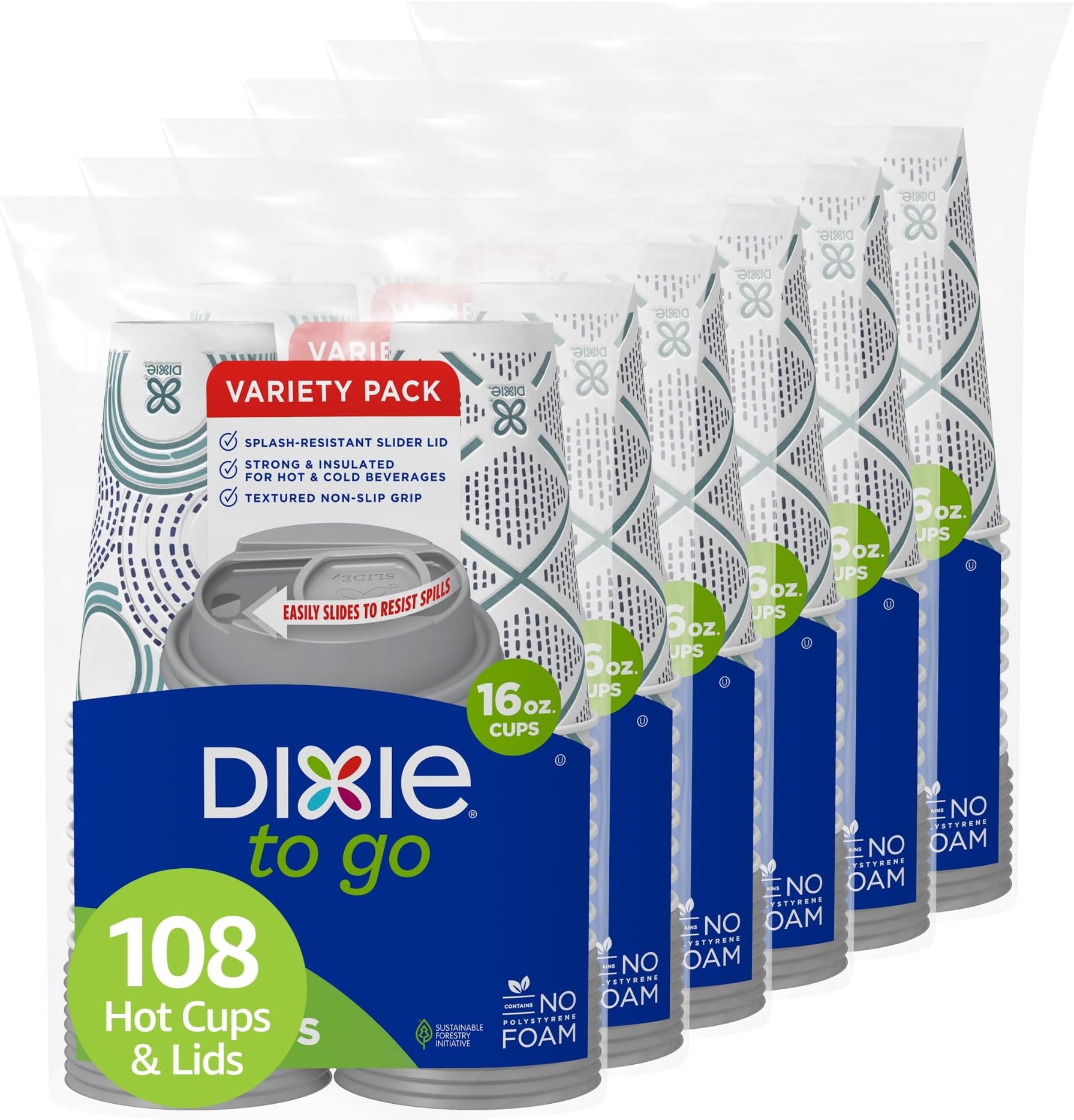Amazon.com: Dixie To Go Paper Coffee Cups With Lids, 16 oz, 108 ct ...
