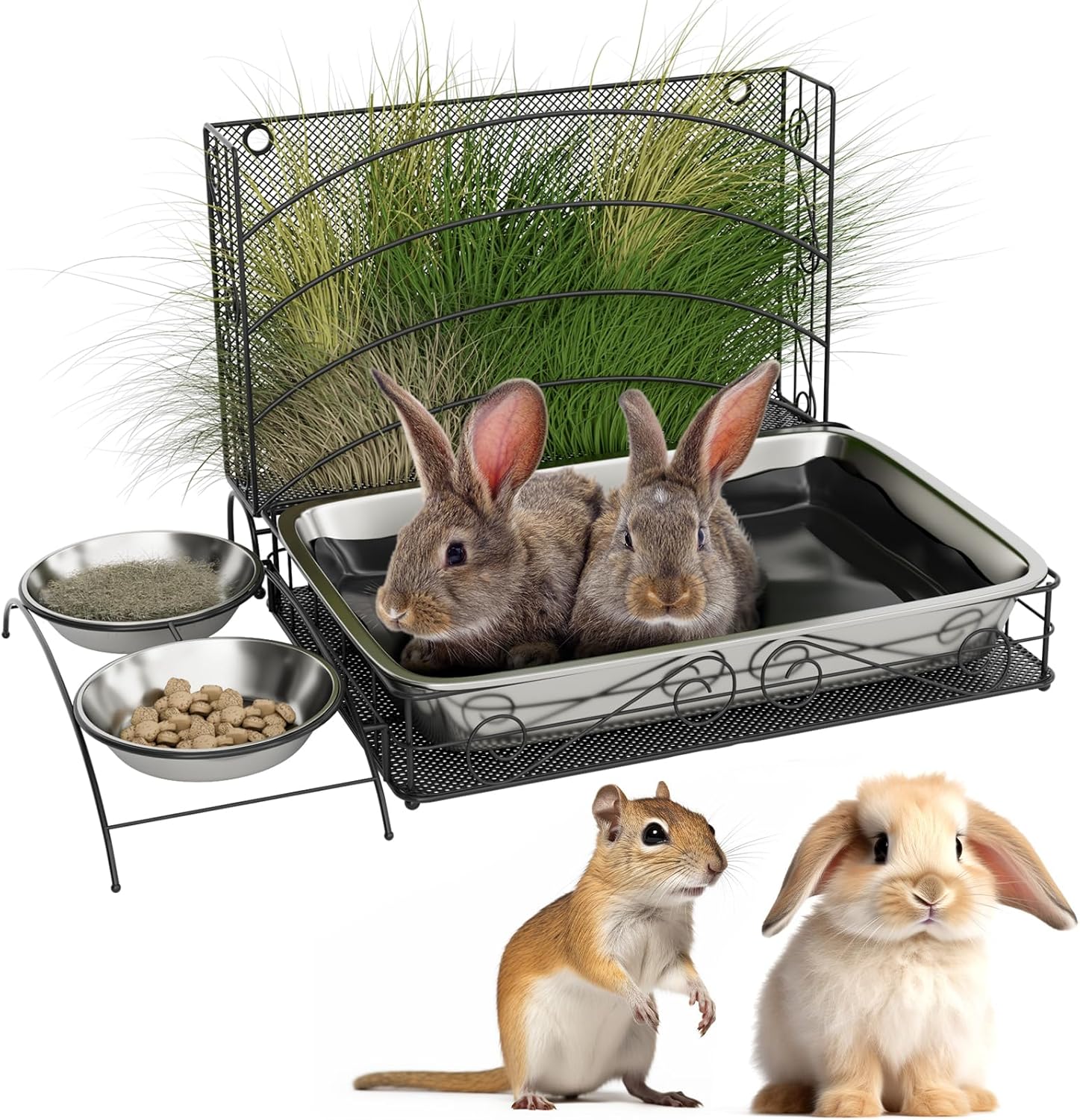 Amazon.com : Acools 3-in-1 Rabbit Hay Feeder with Litter Box Bowls ...