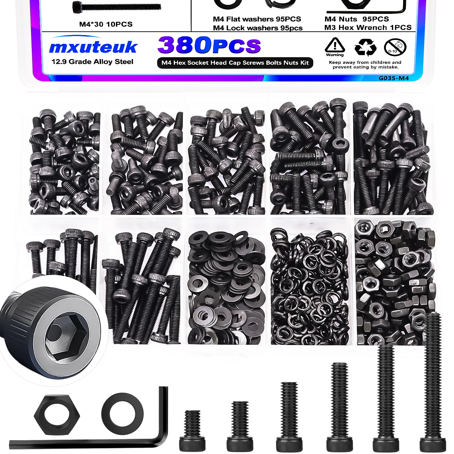 Snapklik.com : Mxuteuk 380PCS M4 Screws Kits,6/8/12/16/20/30mm Metric ...