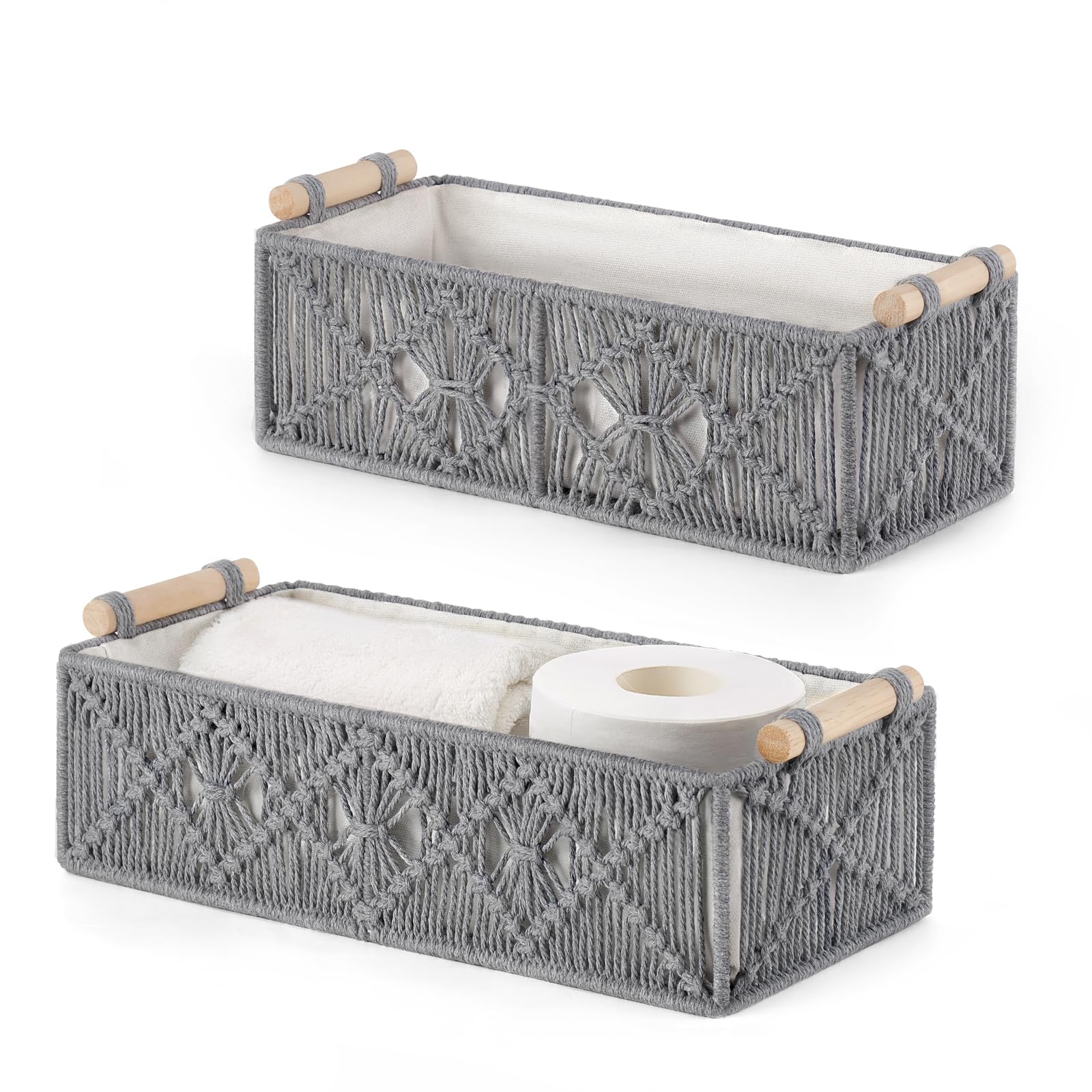 Amazon.com: Mkono Macrame Storage Baskets Boho Decor Box Handmade Woven ...