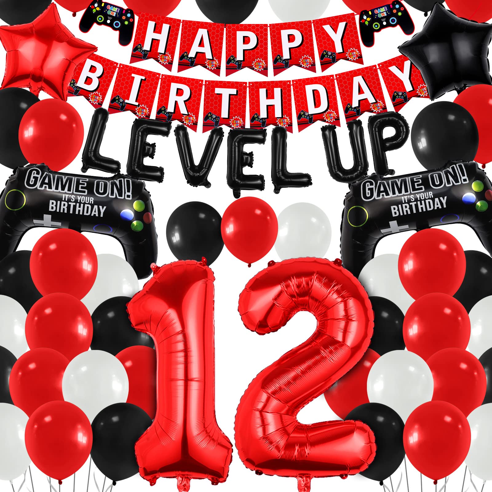 Buy 12 th Level Up Theme Video Game Birthday Decorations Supplies Boys ...
