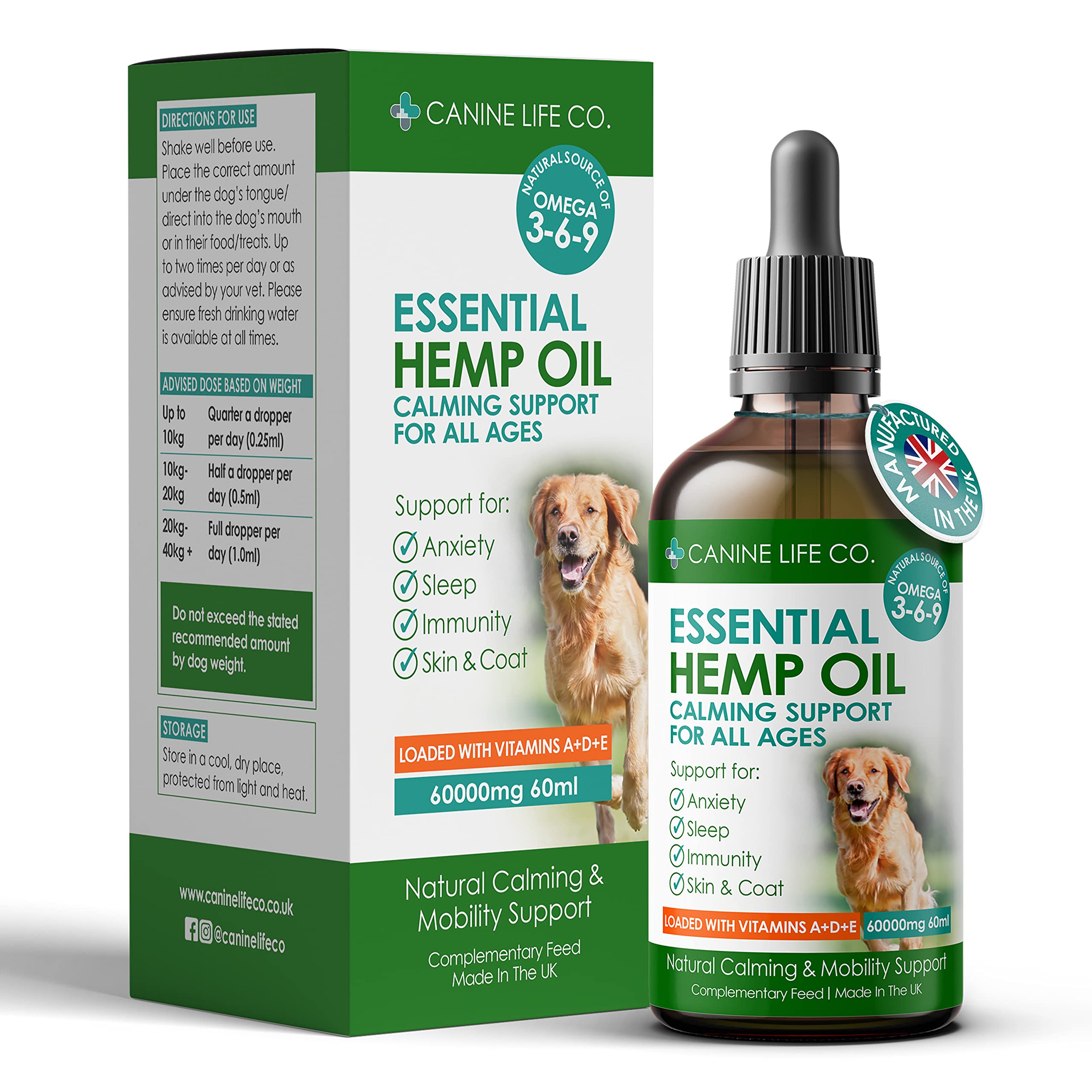 Canine Life Co.® Hemp Oil For Dogs 60ml, 60,000mg - Dog Calming ...