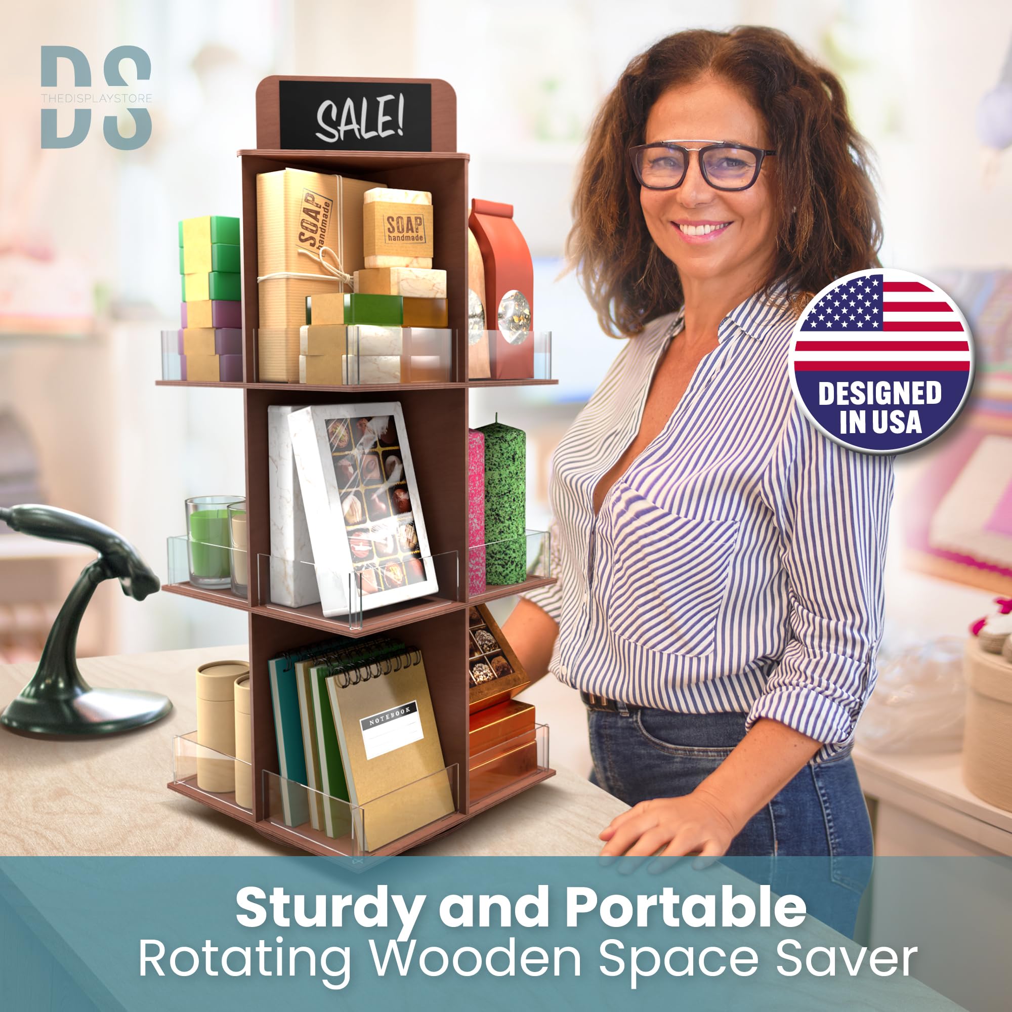 DS THE DISPLAY STORE Brown Wooden Tiered Display Stand - Rotating ...