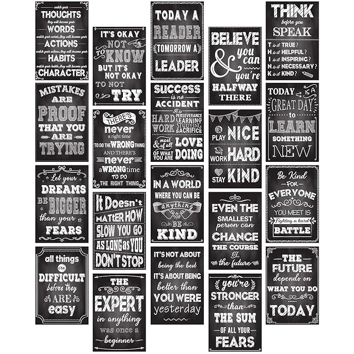 Buy Whaline 20 Pack Motivational Classroom Posters, Chalkboard Design ...
