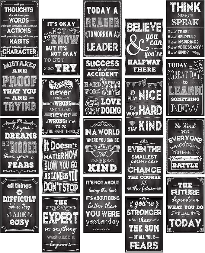 Amazon.com: Whaline 20 Pack Motivational Classroom Posters, Chalkboard ...