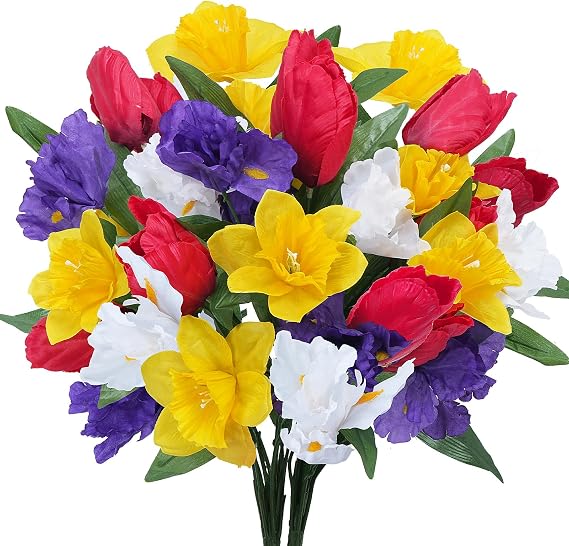 Amazon.com: MHMJON 2 Bundles Daffodils Artificial Flowers, 17.3'' Silk ...