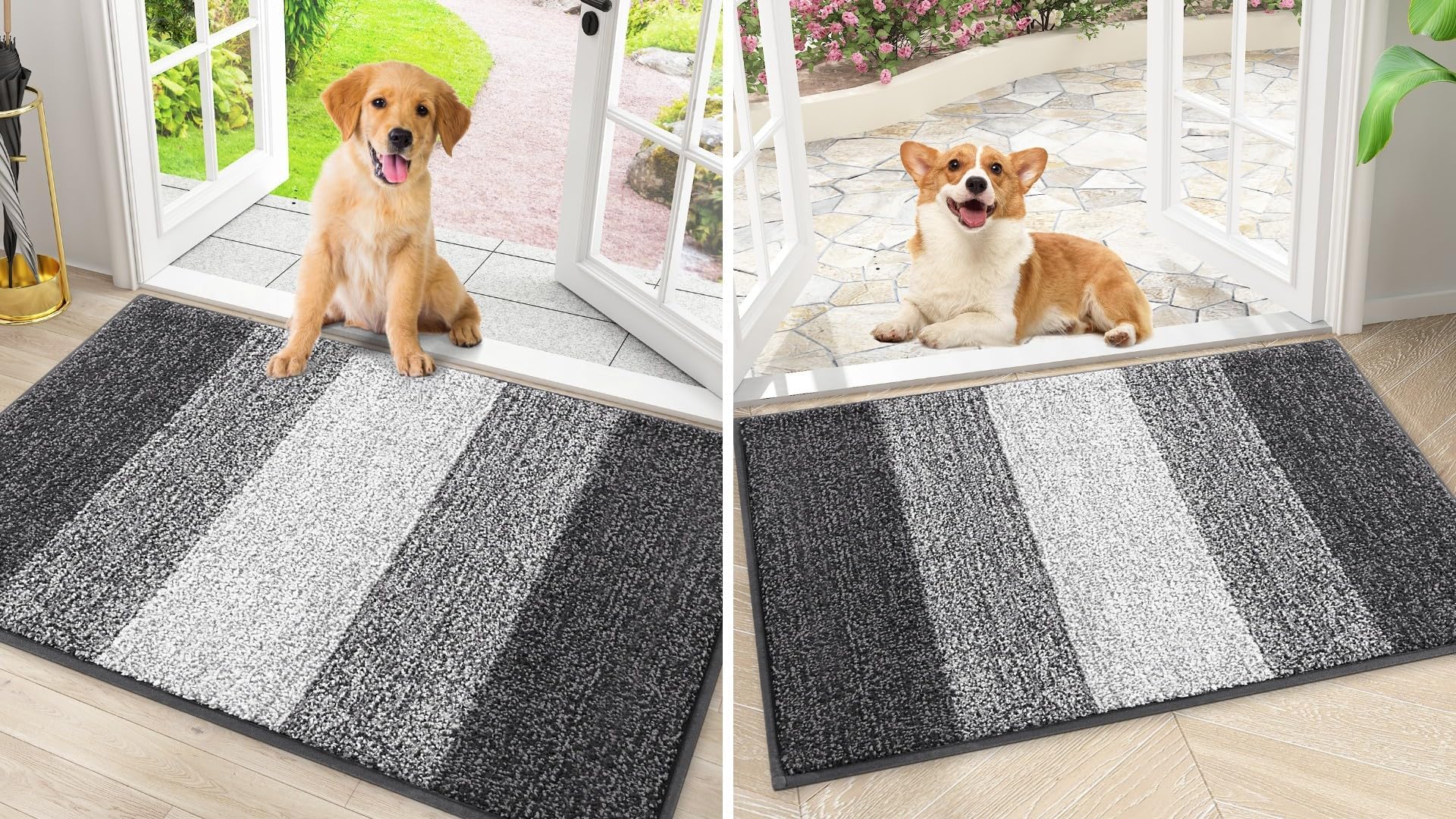 Amazon.com: Smiry Dog Door Mat for Muddy Paws 2 Piece Set, Striped ...