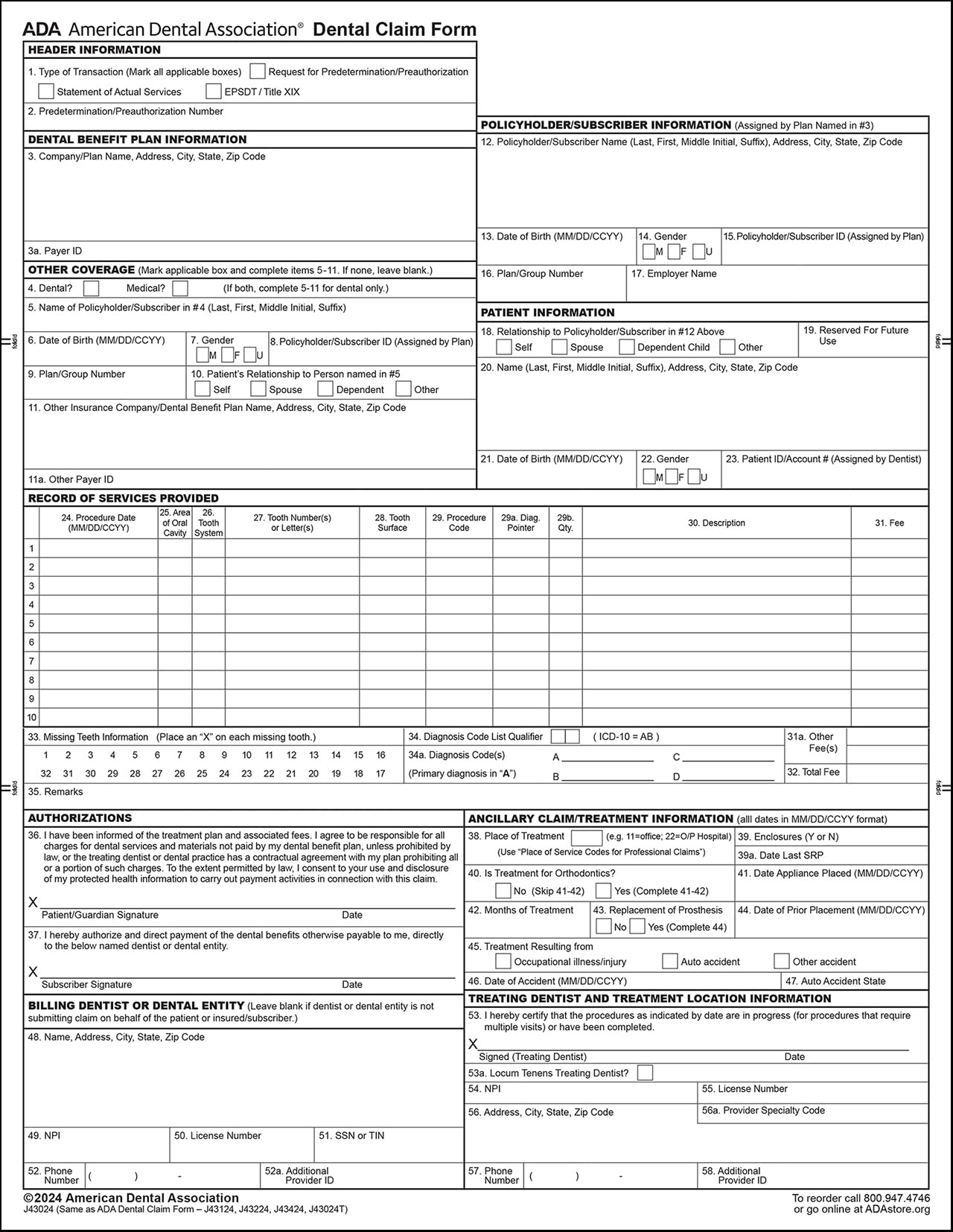 Amazon.com : 2024 New ADA Dental Claim Form- 2500 sheets : Office Products