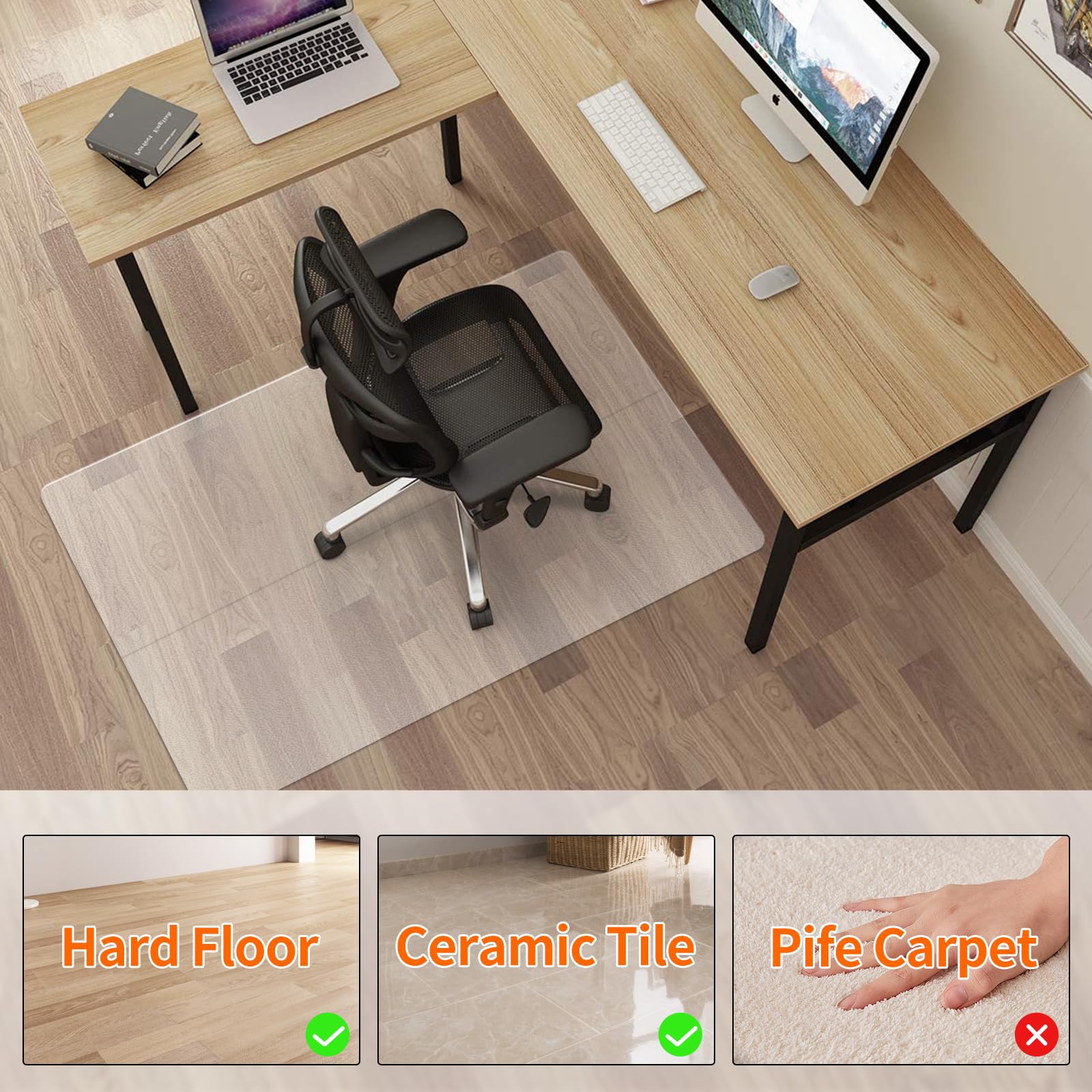 MeetingHome Desk Chair Mat for Hardwood Floor, Clear Computer Chair ...