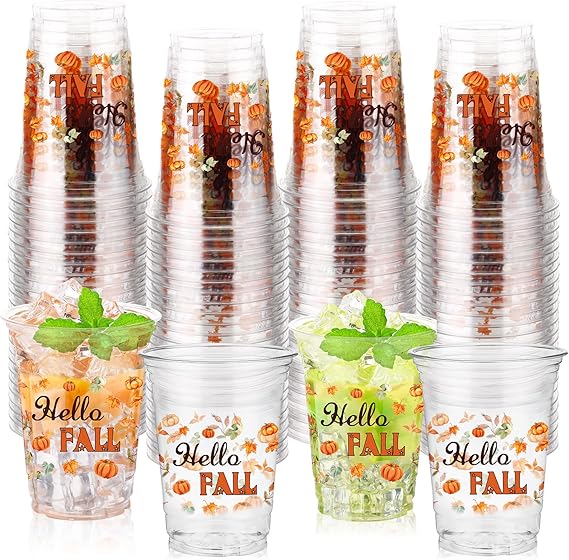 Amazon.com: Tiangrid 100 Pcs Thanksgiving Fall Plastic Cups 16 oz ...