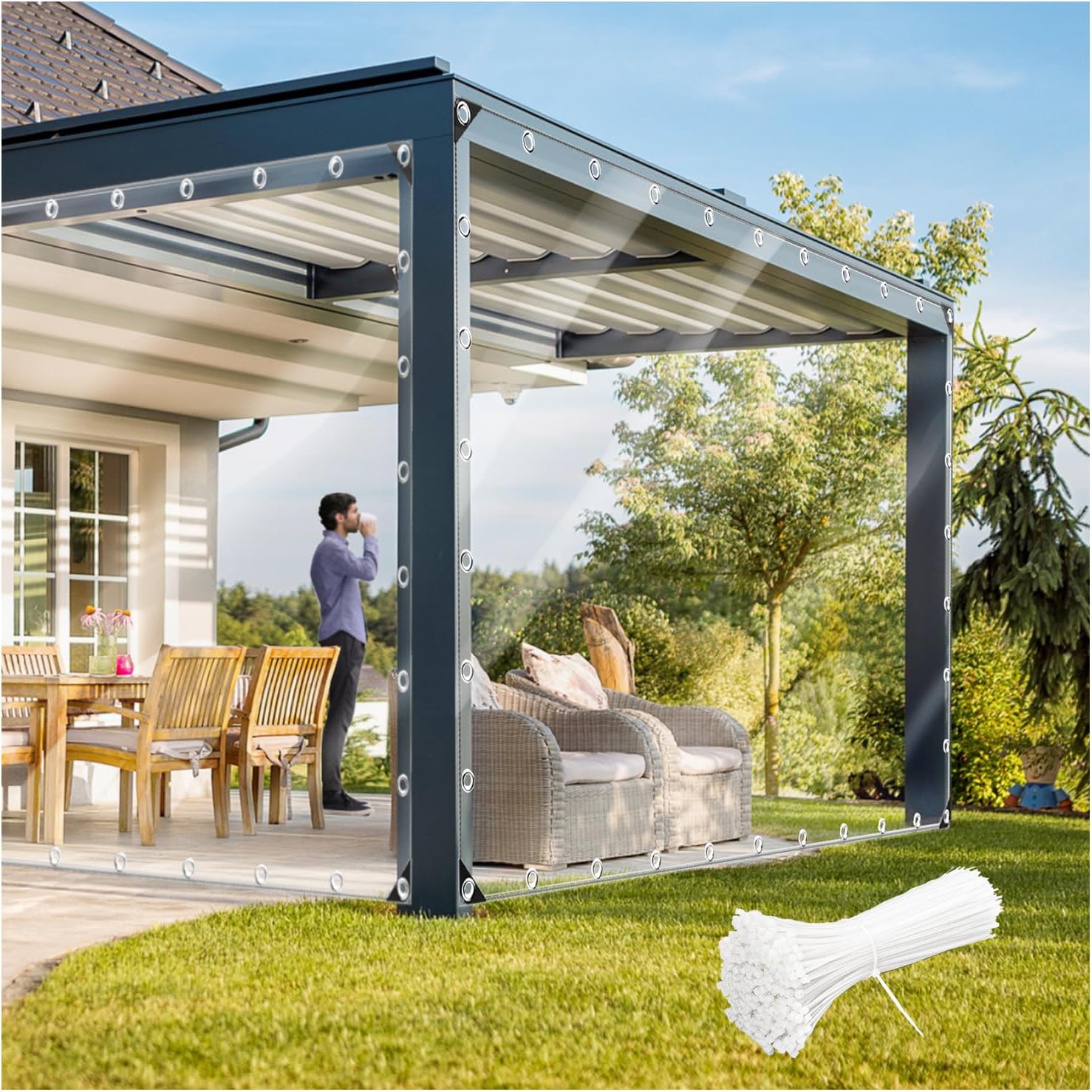 Clear Waterproof Tarp, PVC 11.8 Mil Tarpaulin with Grommets and Cable ...