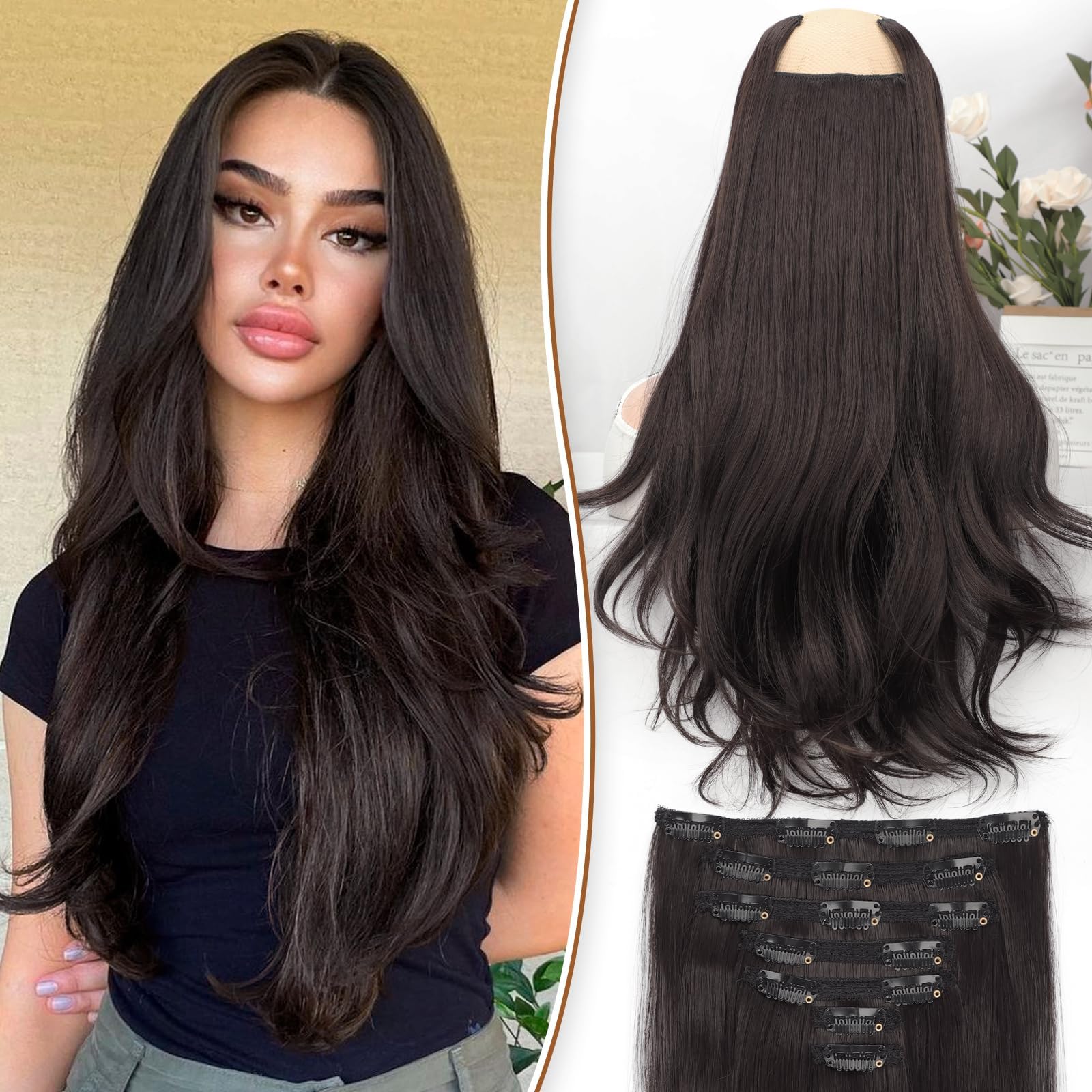 Amazon.com : KooKaStyle Clip in Hair Extensions Long Straight Hair ...