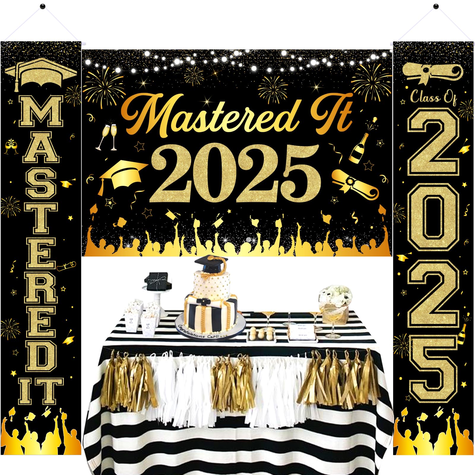 Amazon.com: JOYMEMO Black and Gold Masters Graduation Decorations 2025 ...