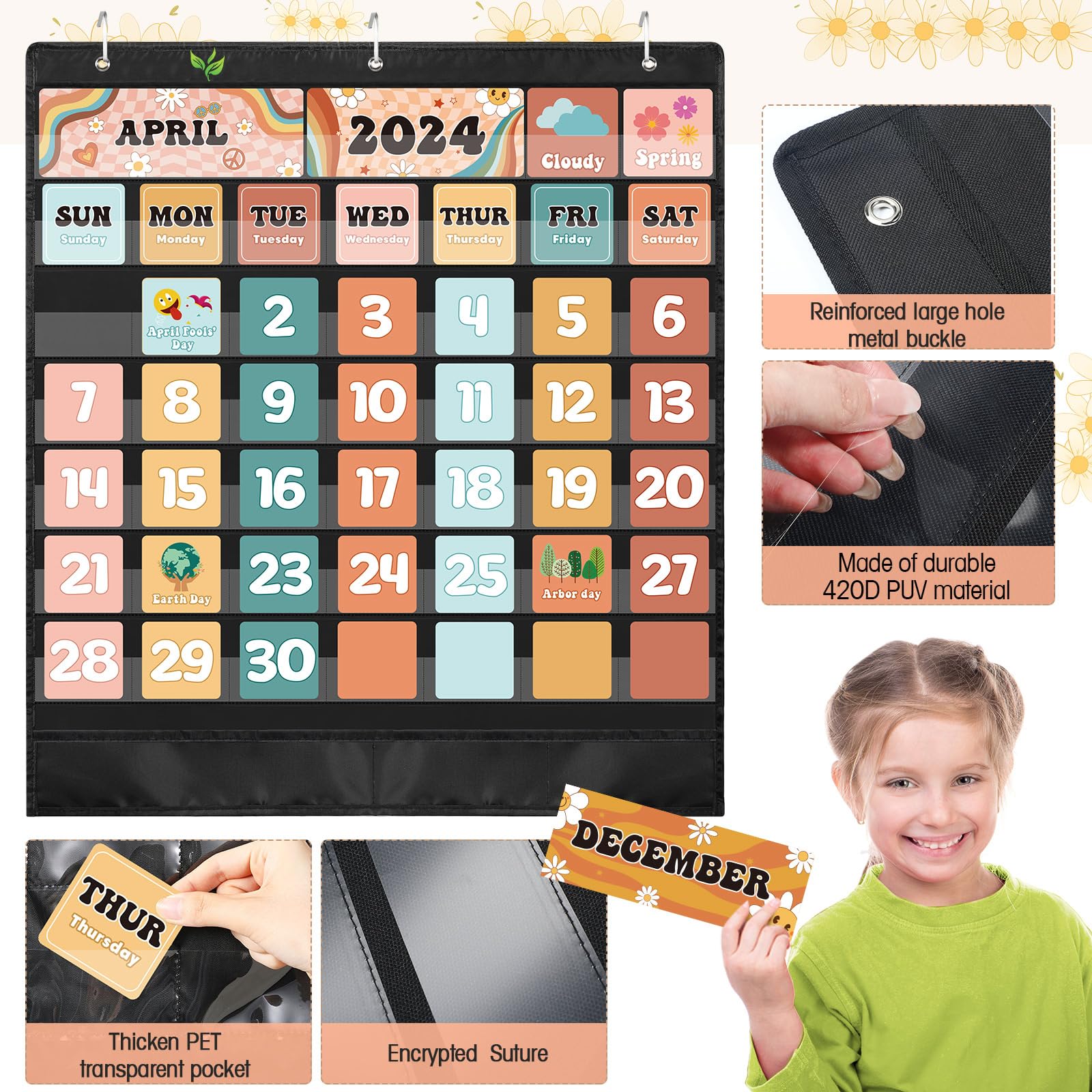 Snapklik.com : Pasimy Classroom Calendar Pocket Chart Retro Groovy ...