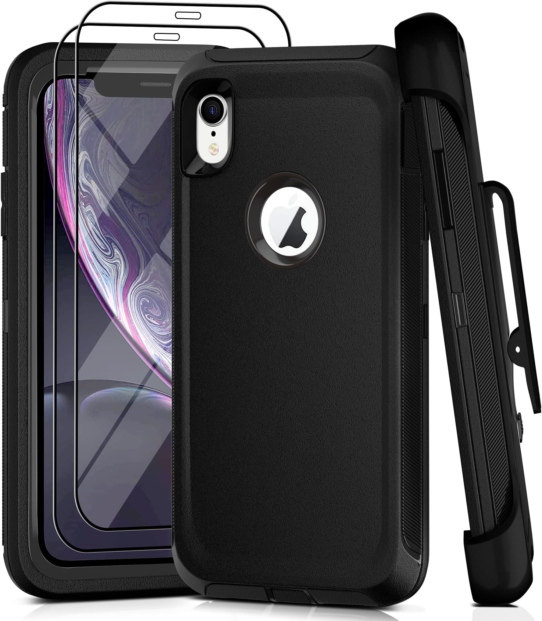 Amazon.com: PQC for iPhone XR Case with Belt Clip and 2 Pack Screen ...